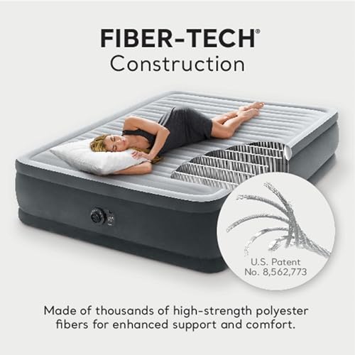 Intex 64413ED Dura-Beam Deluxe Comfort-Plush Elevated Air Mattress: Fiber-Tech β Queen Size β Built-in Electric Pump β 18in Bed Height β 600lb Weight Capacity