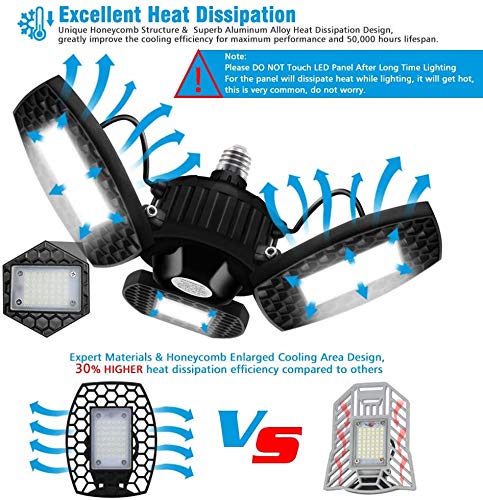 HRB LED Garage Light Upgrade Garage Light Garage Lights Ceiling LED Shop Light 60W Deformable Garage Lights LED, for Shop, Workshop, Garage