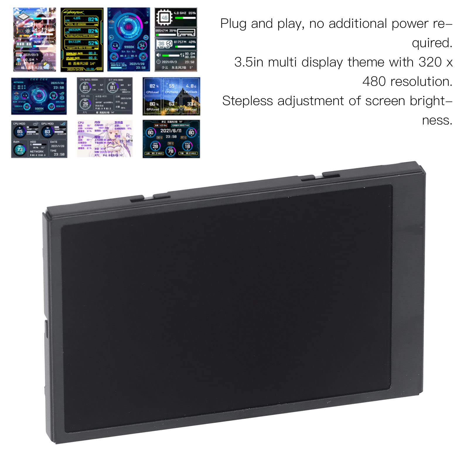 Rosvola Computer Monitor, Mini Monitor IPS Full View Easy Operation Eye Protection 320 X 480 for Replacement (with motherboard adapter cable)