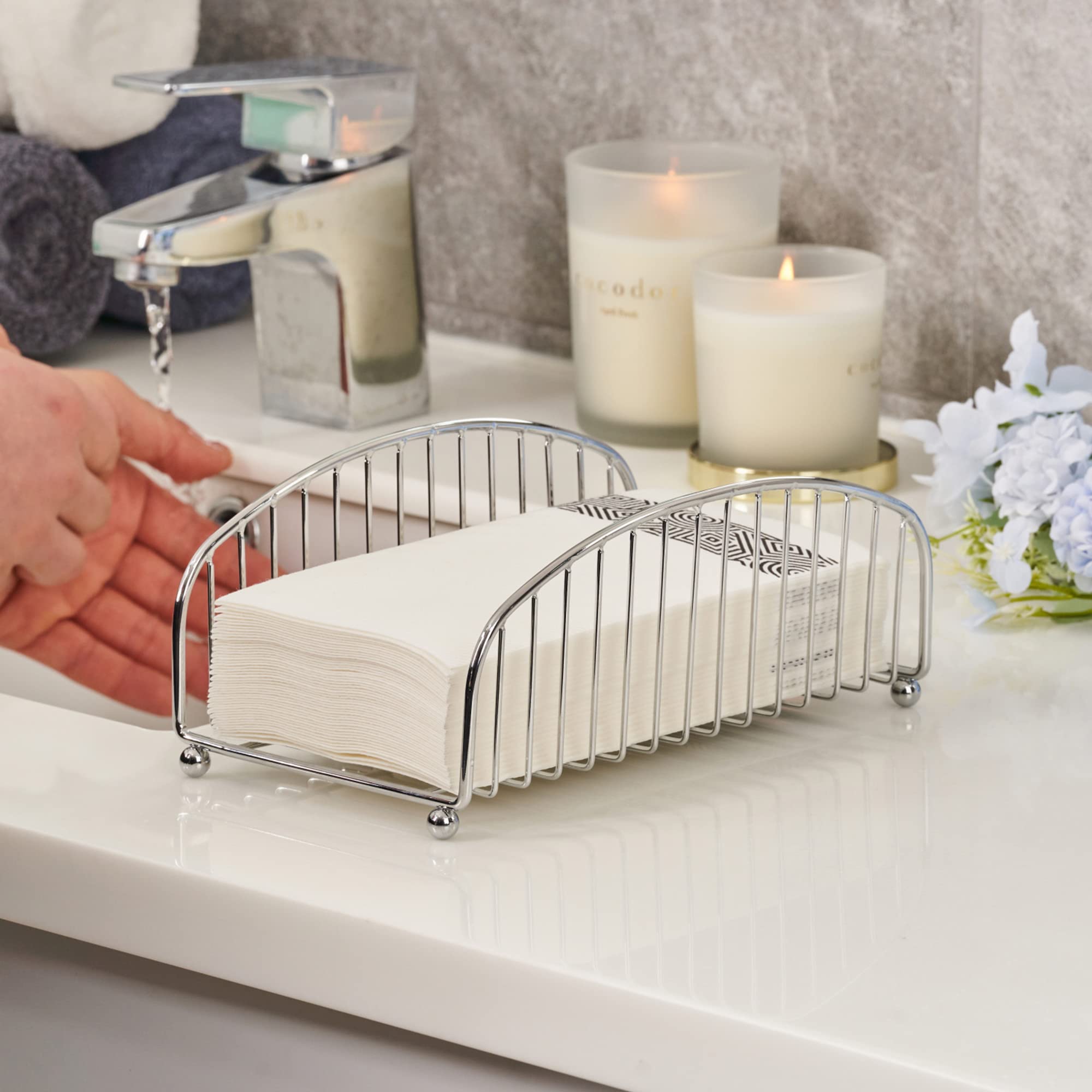 LEVIMETREE Guest Towel Silver Napkin Holder - Versatile and Modern Bathroom Napkins Guest Disposable, Premium Paper Hand Towels Kitchen Caddy, Cast Iron Silver Napkin Holder for Table and Bathroom
