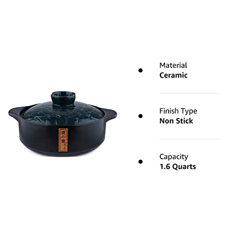 Lake Tian Ceramic Cooking Pot, Clay Pot Cooking, Earthenware Pot, Japanese Donabe, Chinese Ceramic/Casserole/Clay Pot/Earthen Pot Cookware Stew Pot Stockpot with Lid Small Steam, 砂锅 (Blue 2L/2.1QT)