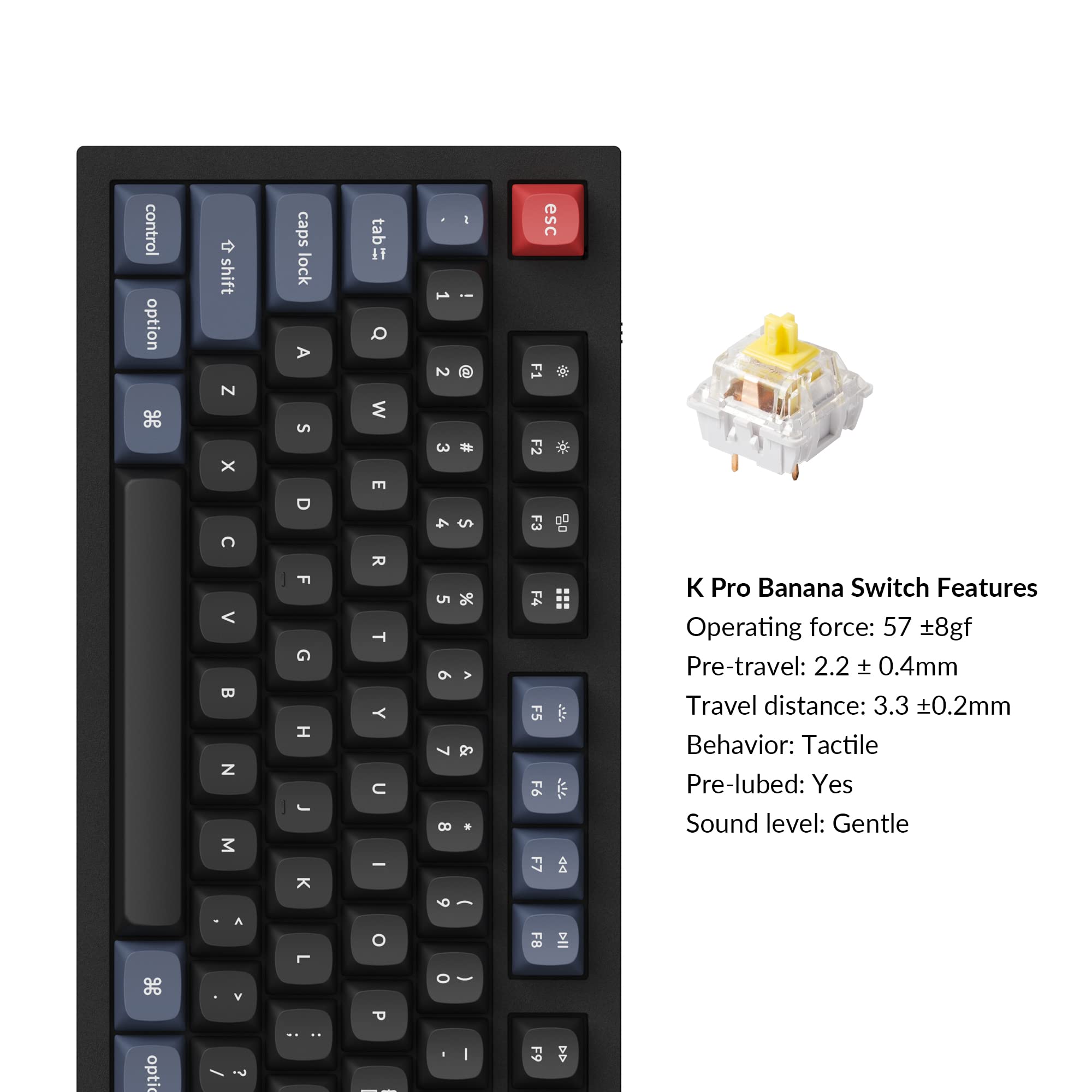 Keychron Q3 Wired Custom Mechanical Keyboard with Hot-swappable K Pro Banana Switch, QMK/VIA Programmable Macro, Full Aluminum Tenkeyless Layout 87 Keys Compatible with Mac Windows Linux (Black)