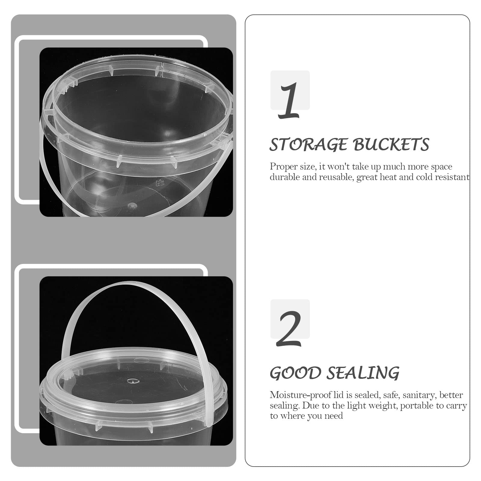 LUOZZY 10 Pcs Small Clear Plastic Buckets with Lids and Handles Ice Cream Buckets Airtight Food Storage Bucket with Lids for Kitchen (0.5 Liter)