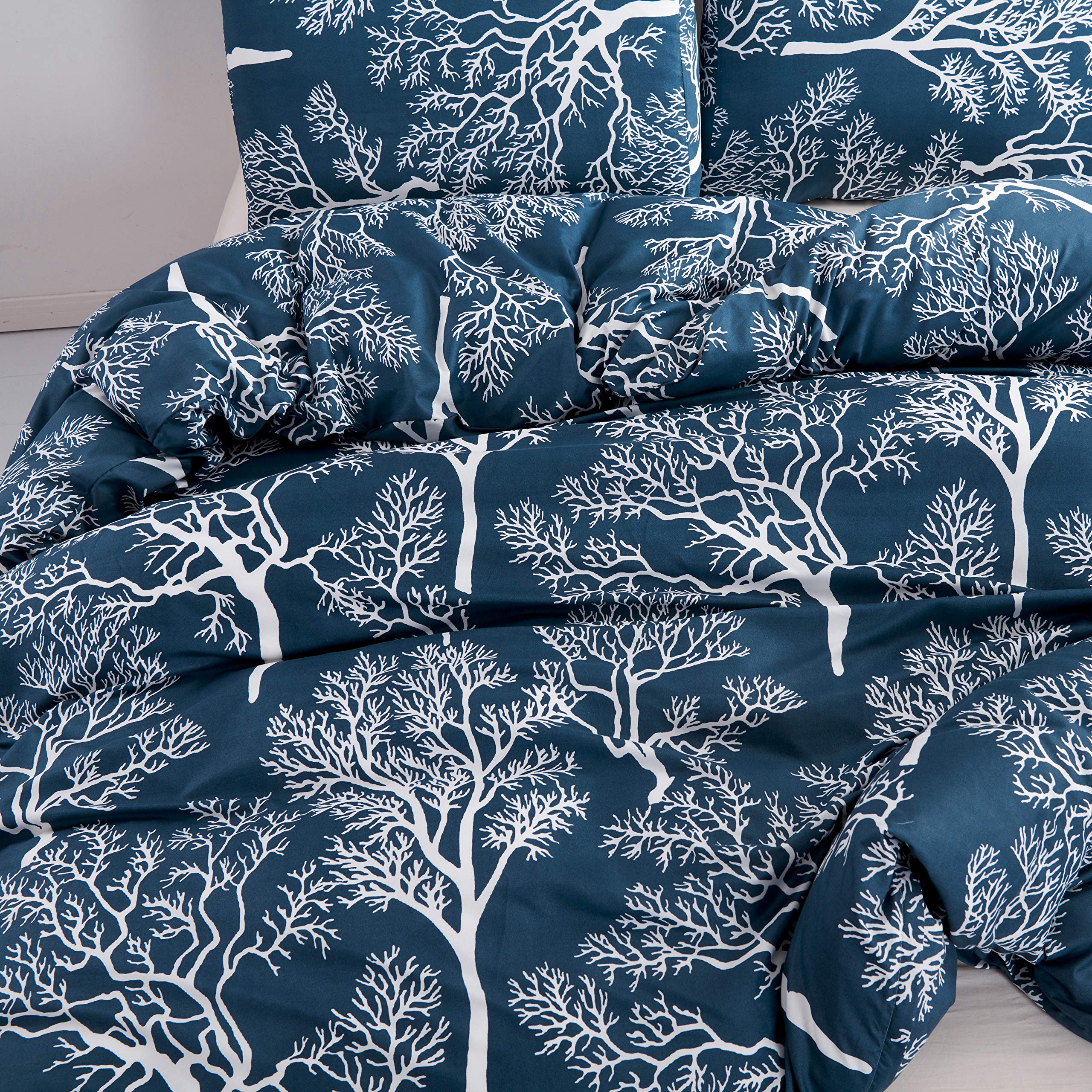 YFISAN Navy Comforter Cover Set Twin Printed Breathable Soft 2 Pieces Bedding Set with Zipper Closure and Corner Ties 68"x90" Durable Duvet Cover Set (Style 2, Twin)