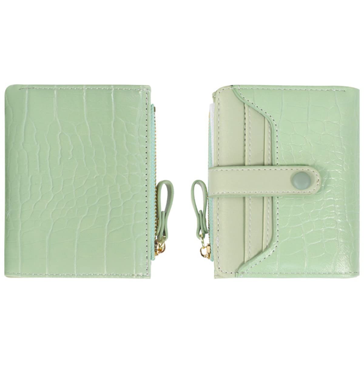 LUNJIAXU Women's Leather Buckle Compact Bifold Zipper Pocket Wallet Rfid Blocking Card Case Purse with id Window Matcha green