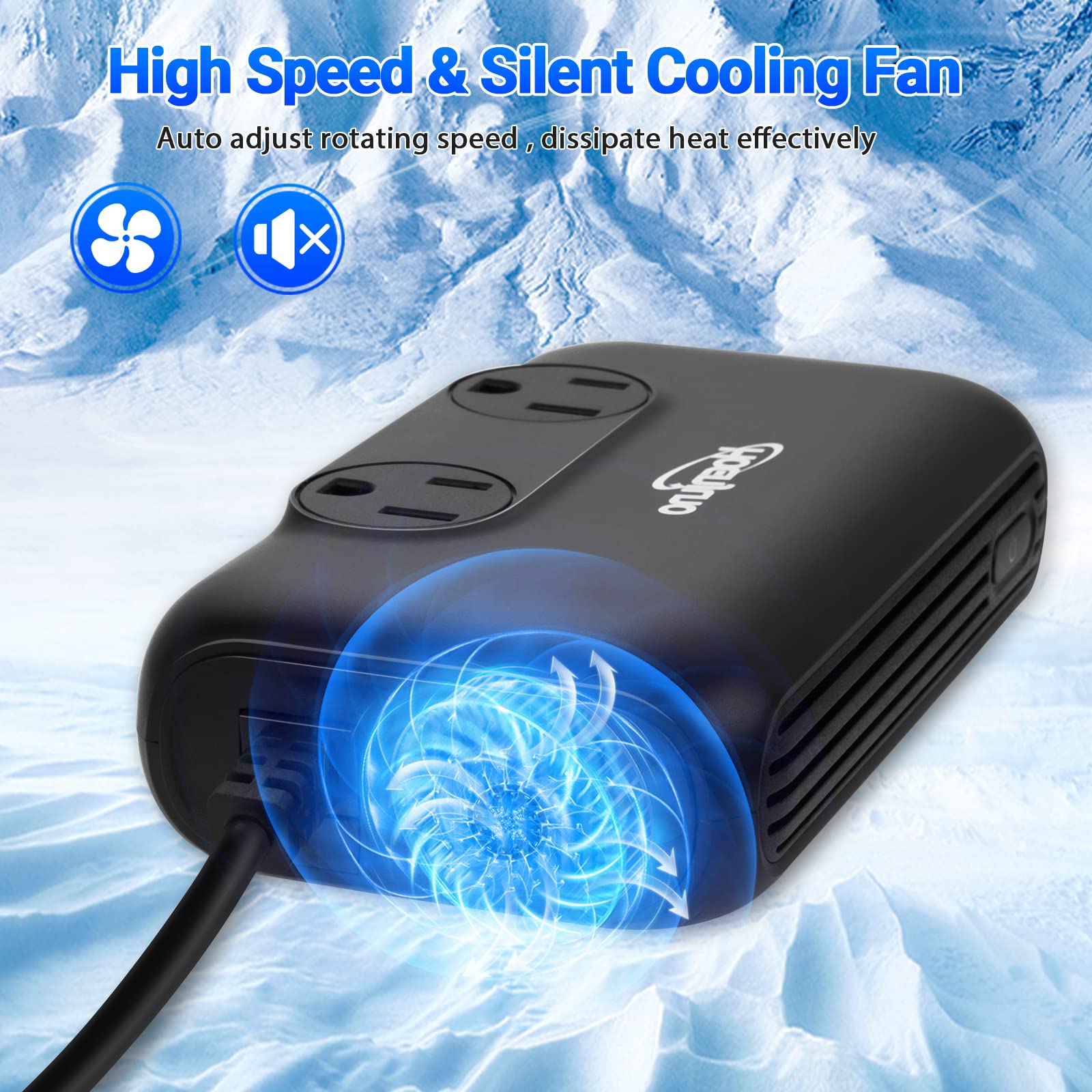 Hoenjuno 200W Car Power Inverter DC 12V to 110V AC Loptop Car Charger, 3 USB Ports Car Adapter Outlet Plug with 1 Type C Ports Black