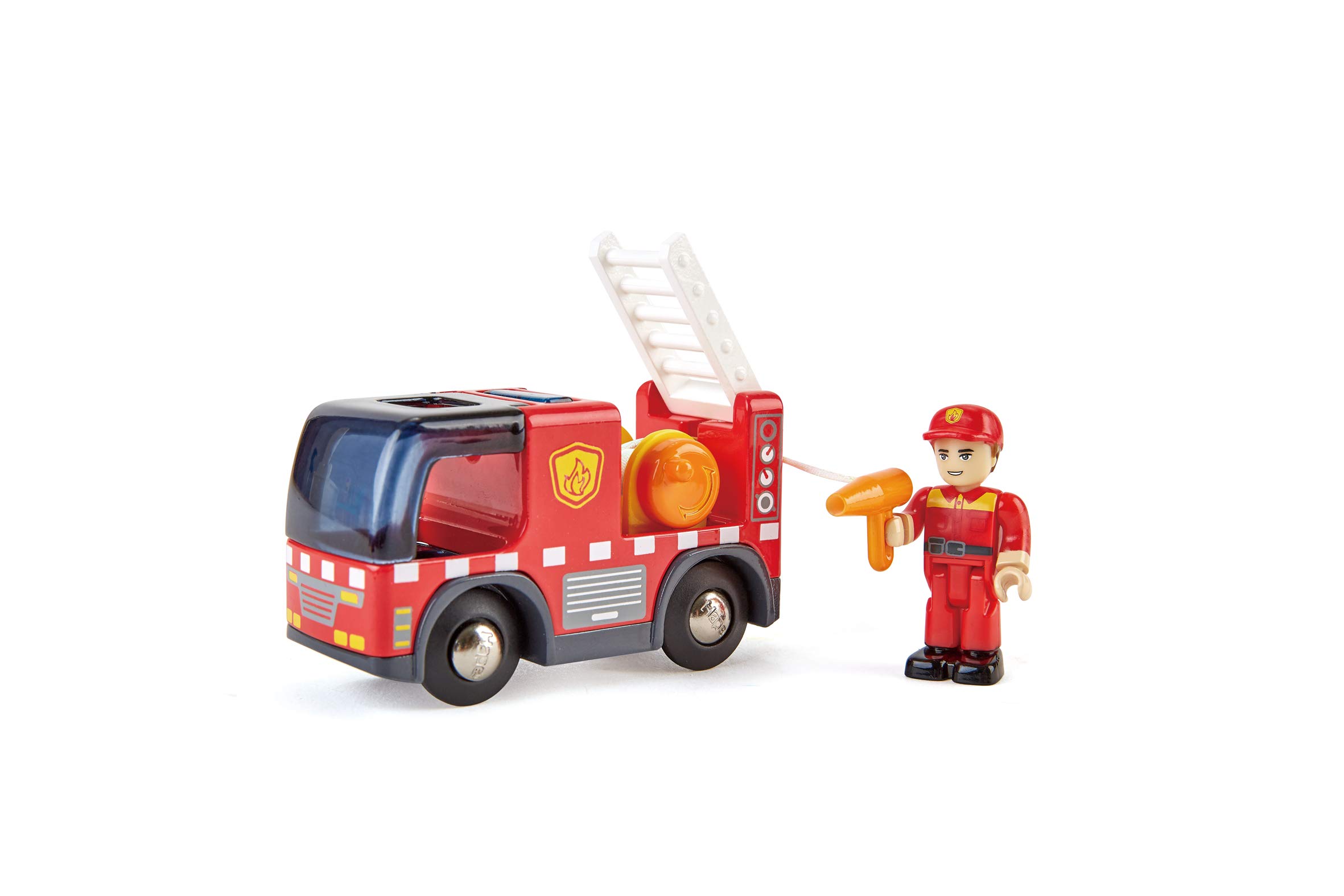 Hape Fire Truck with Siren | 2-Piece Fire Truck, Fireman Toy Set
