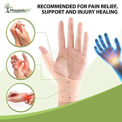 MountainAir Gel Wrist Thumb Brace, 4 PCs - Waterproof Wrist Brace to Fit Left Right Hand - Thumb Support Braces Cool Wrap for Arthritis & Carpal Tunnel Pain Relief – Latex Rubber Thumb Brace