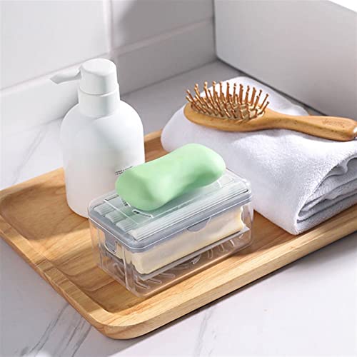 INKSKI Square Soap Travel Case Soap Box Hands Free Foaming Soap Dish Multifunctional Soap Dish Hands Free Foaming Draining Household Storage Box Cleaning Tool (Color : Gray)