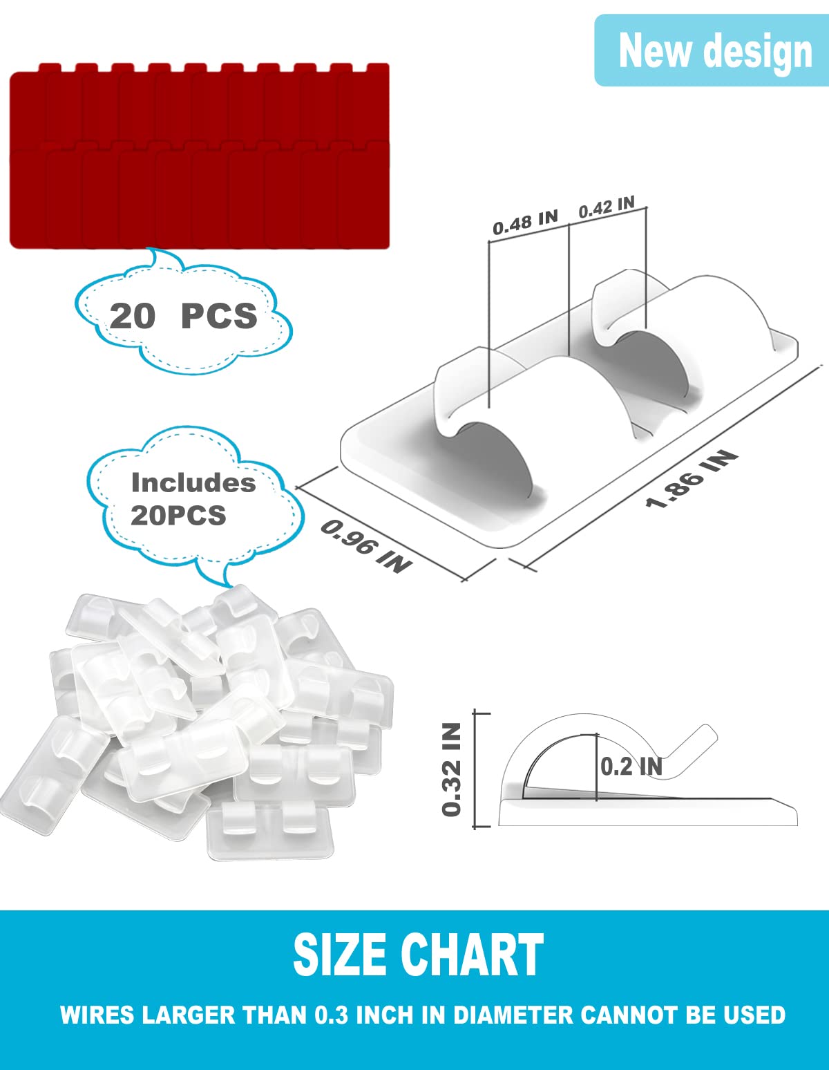 Outdoor Light Clips Clear 20pcs: Hooks for Outdoor String Lights for Hanging Heavy Duty Patio Fence Balcony Inside Waterproof UV-Resistant Cable Clips