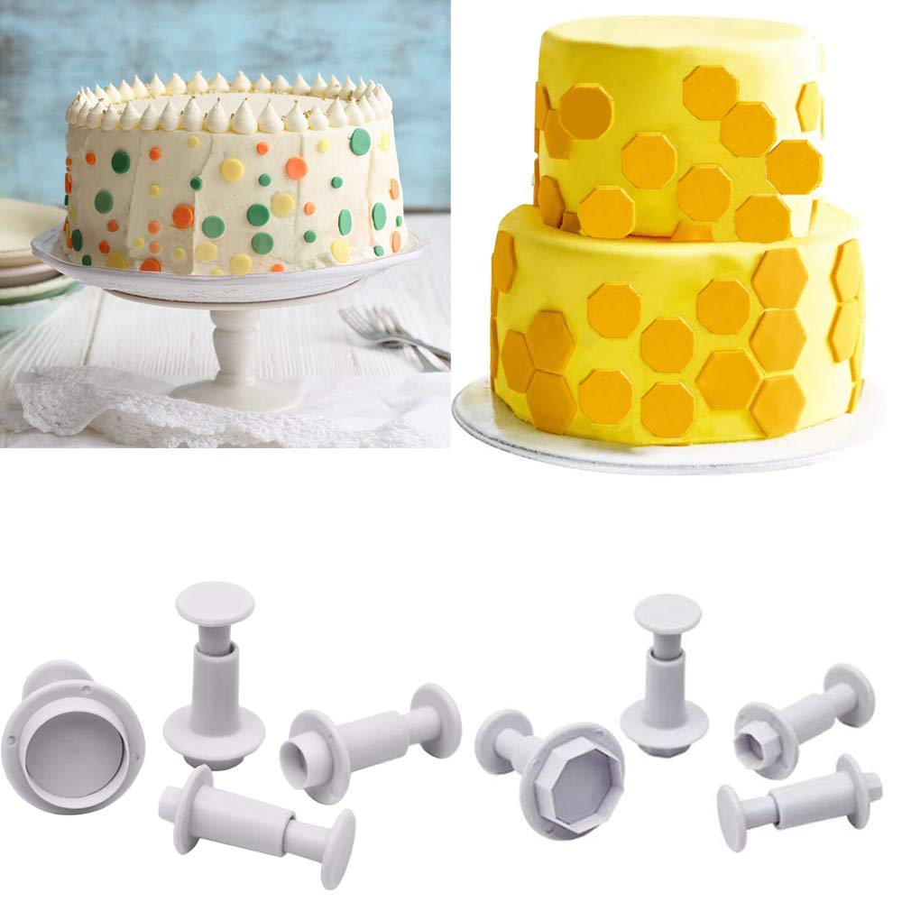 INSPEE 20 Pieces Fondant Plunger Cutters Square/Oval/Circular/Polygon/Star Cookie Cutters Sugarcraft Cake DIY Decorating Tools