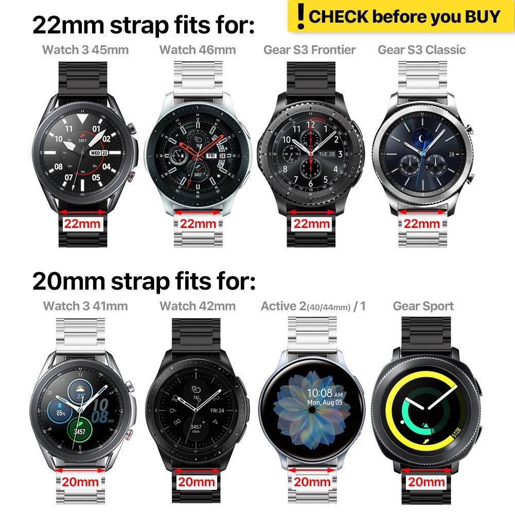 Intoval Band for Samsung Galaxy Watch 3 45mm / Watch 46mm / Gear S3 Frontier/Classic, Garmin Fenix 5/5 Plus/ 6/6 pro Premium Stainless Steel Bands with Link Adjustment Tool (22mm Strap, Black)