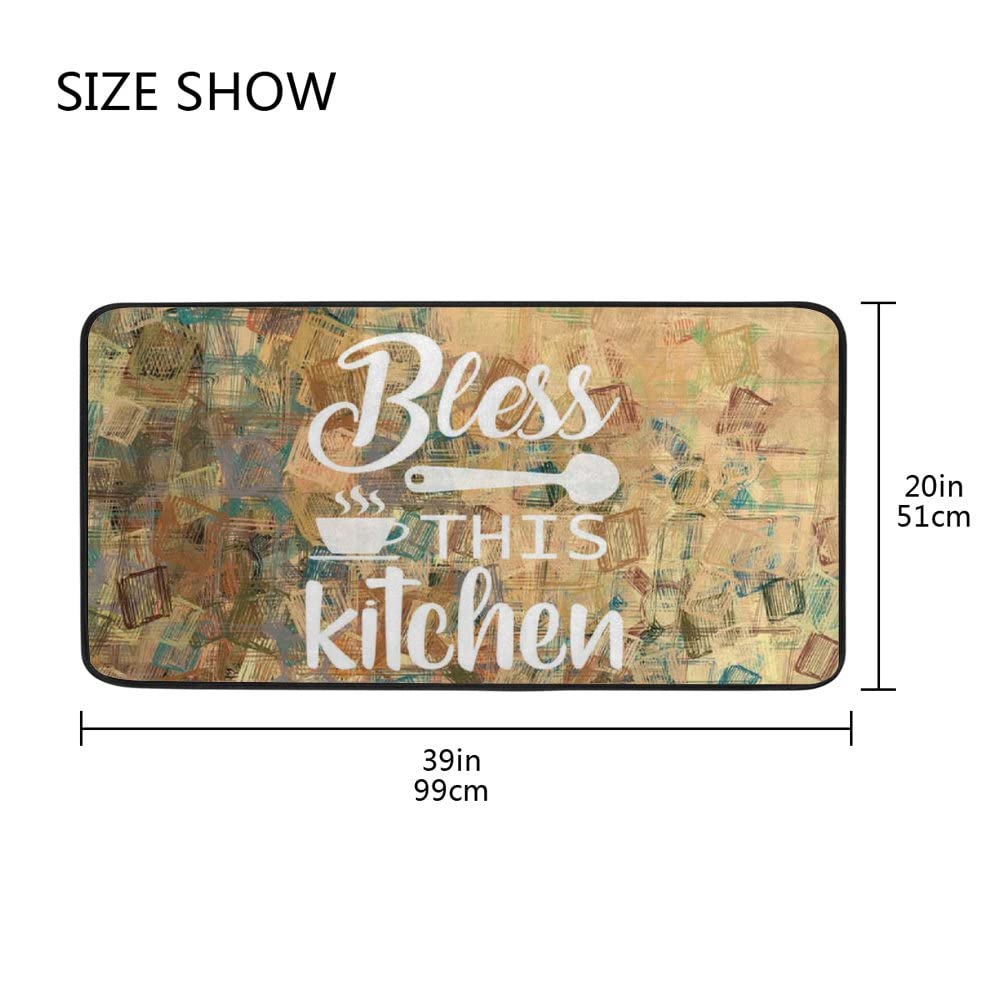 Kitchen Mat Non-Slip Kitchen Rug Bless This Kitchen Artistic Sketch Kitchen Doormat Runner Rug for Home Decor,39 x 20 Inch
