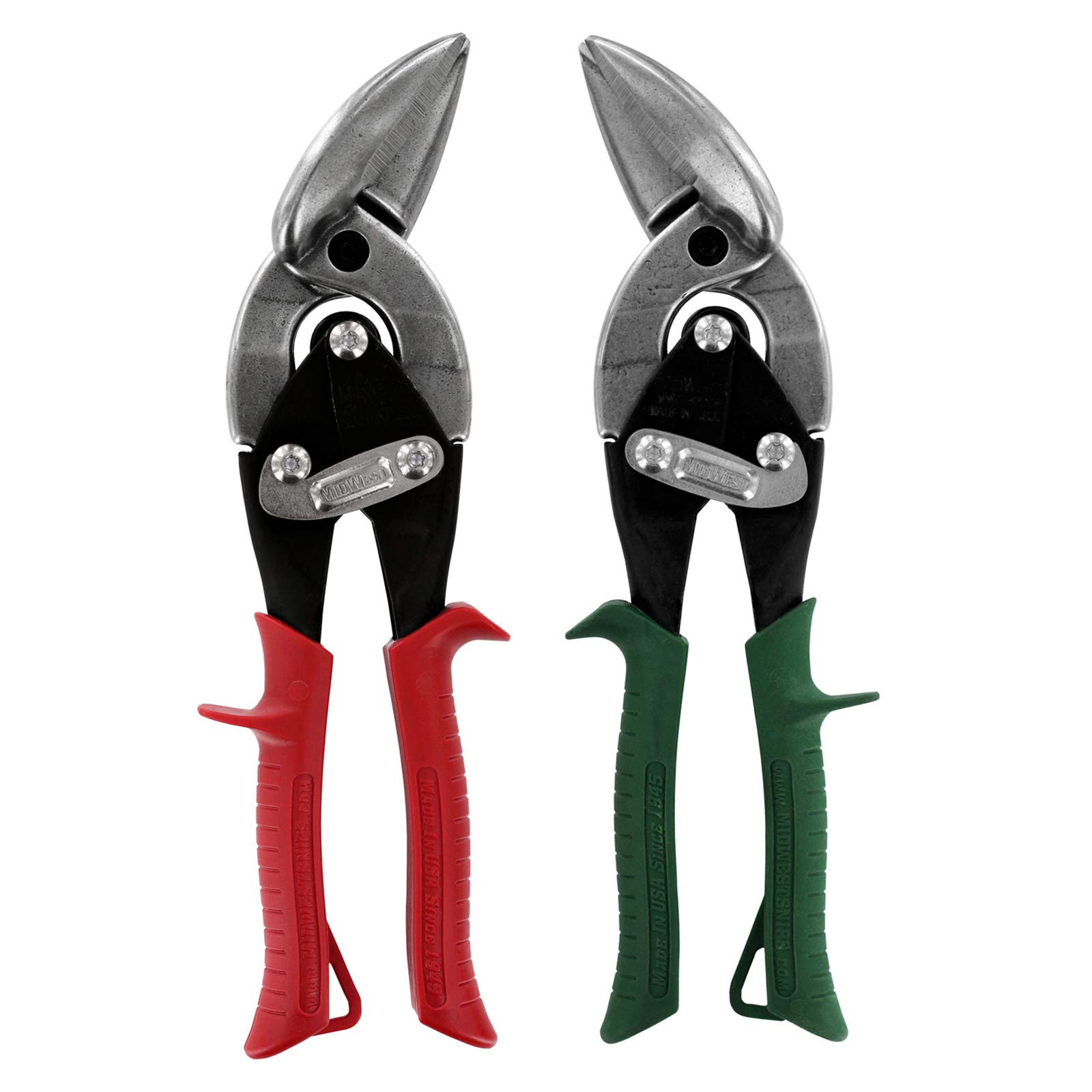 MIDWEST Aviation Snip Set - Left and Right Cut Offset Tin Cutting Shears with Forged Blade & KUSH'N-POWER Comfort Grips - MWT-6510C
