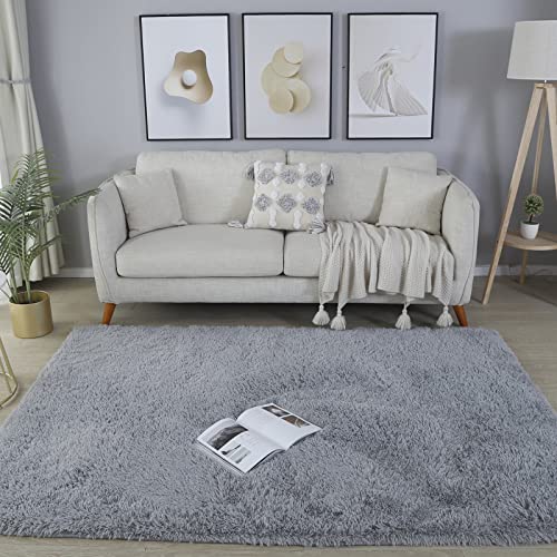 GERBIT Shag Area Rug 9x12 Feet Soft Indoor Rectangular Rugs Carpet Modern Luxury Plush Rugs for Living Room Home Decor Gray