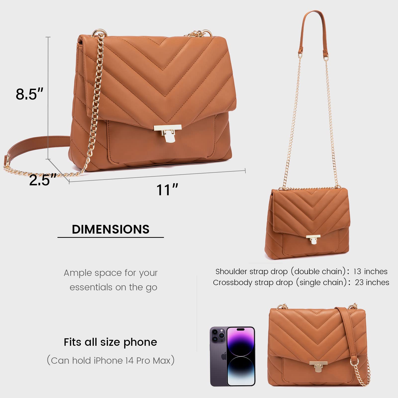 LOVEVOOK Crossbody Bags for Women Quilted Chain Purses with Shoulder Strap Small Leather Handbags