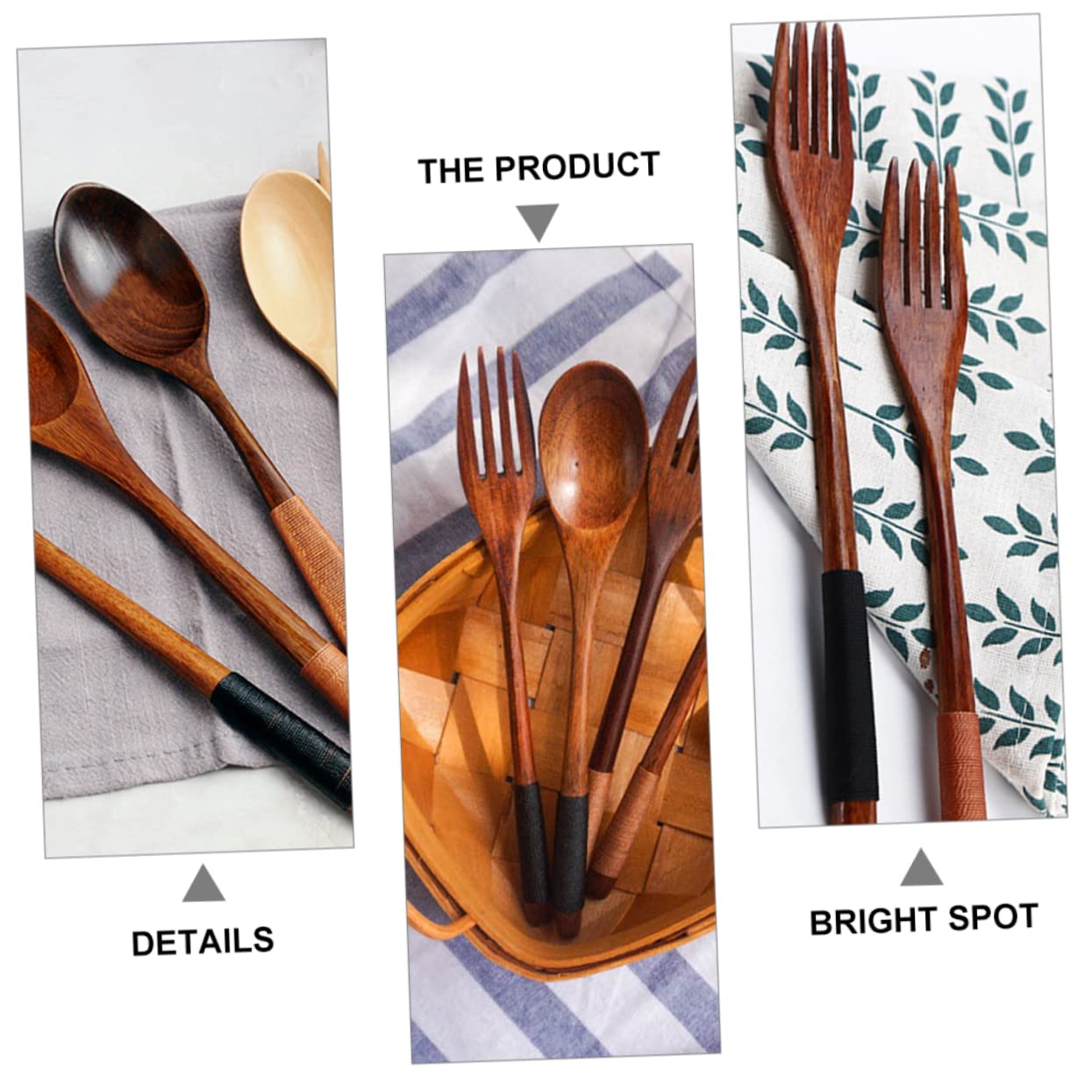 HOMSFOU 4pcs Japanese Wooden Handle Fork and Spoon Wood Soup Wood Cake Forks Stainless Steel Flatware Wooden Forks and Antique Flatware Wooden Tableware Kits Travel Salad Solid Wood