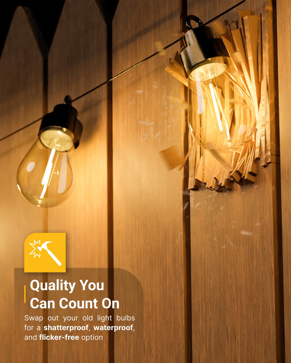 Sunco 60 Pack LED S14 Non-Dimmable Shatterproof & Waterproof Outdoor Vintage Backyard Patio Bright String Light Accessories Bulb, 100 Lumens, 3000K Warm White & Wattage 1W, AC120V - ETL & FCC