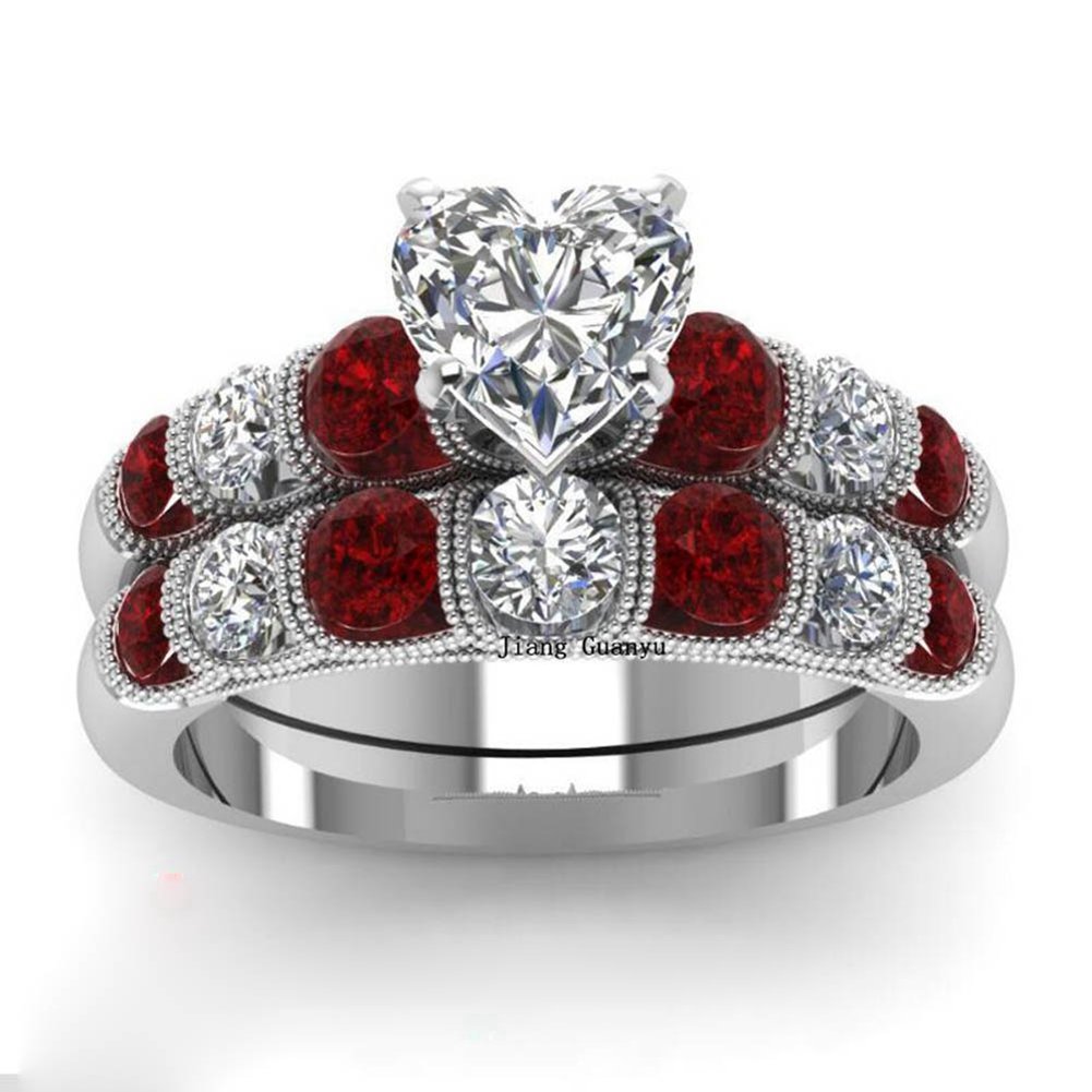 LOVERSRING His and Hers Wedding Ring Sets Couples Rings 10K White Gold Stainless Steel Wedding Engagement Ring Bridal Sets Men's Women Tungsten Carbide Band