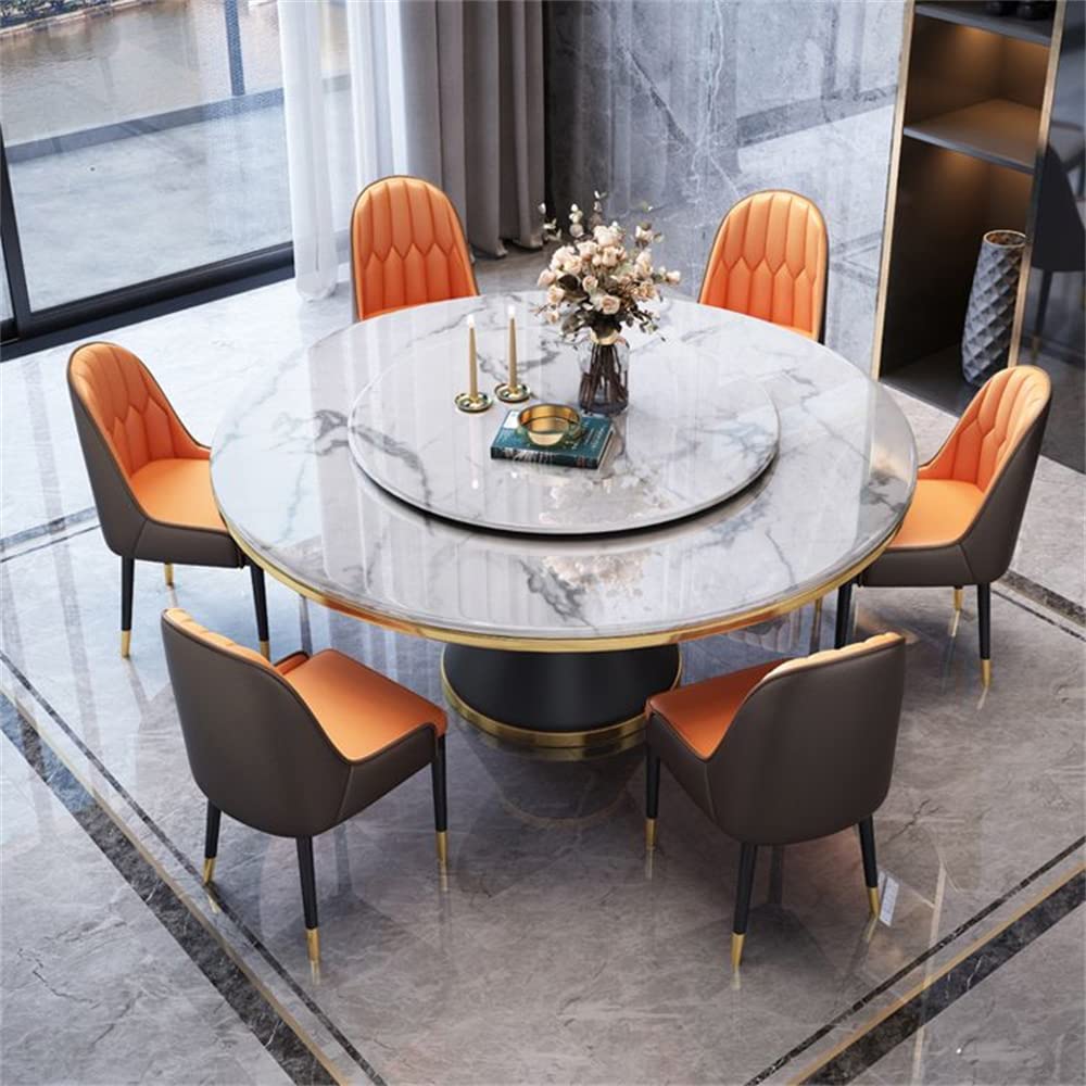 LAKIQ Modern Round Dining Table with Lazy Susan Marble Kitchen Dining Room Table Pedestal Dining Table(White Lazy Susan,47.2" L x 47.2" W x 29.5" H)