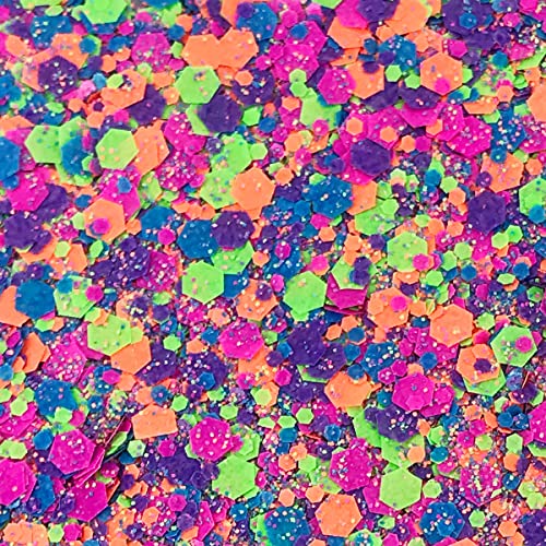 Neon Rainbow - Electric Bliss Beauty - Chunky Biodegradable Glitter for Festivals, Crafts, Cosmetics - Eco Friendly Body Glitter for Hair, Nails, Face & More (Rainbow)