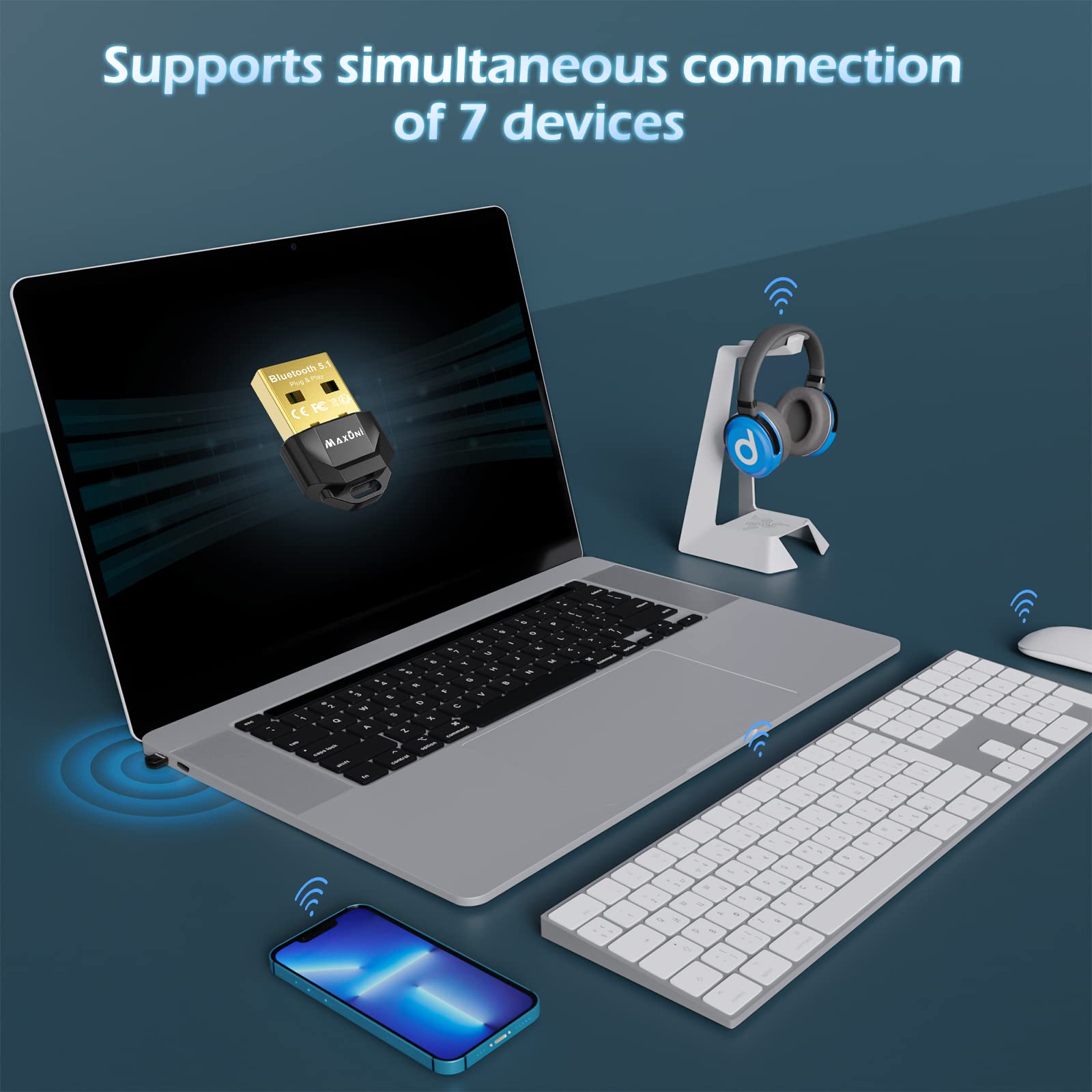 Maxuni USB Bluetooth Adapter for PC 5.1 - Bluetooth Dongle 5.1 EDR Adapter for Windows 11/10 Driver - Free Plug & Play for Laptop, Keyboard, Mouse, Headsets, Speakers - USB Bluetooth 5.1 Dongle