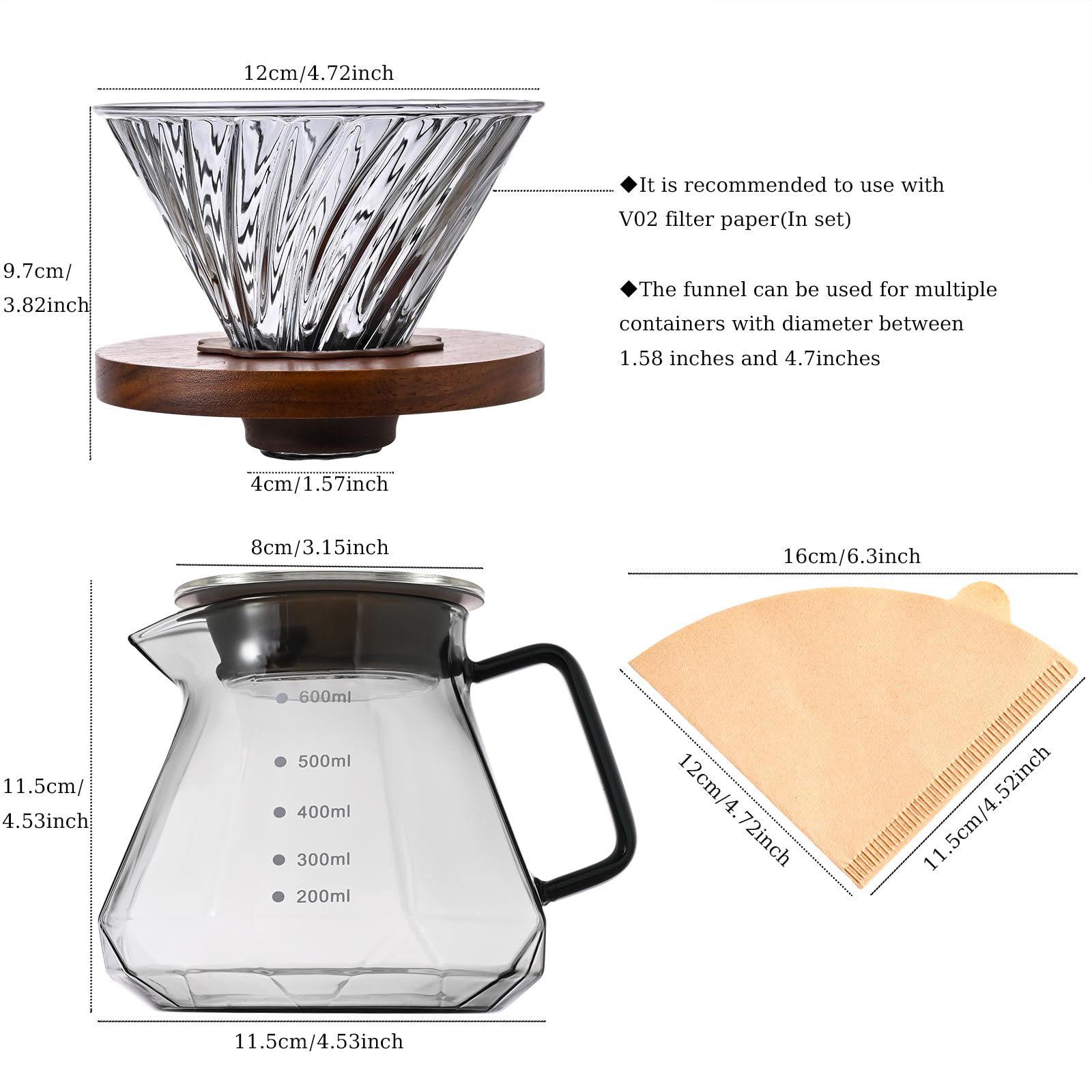 NEWOUGER Pour Over Coffee Maker With Paper Filter 100 Sheets,Gray 20 Oz Pour Over Coffee Dripper Set Borosilicate Glass Coffee Carafe,For Home,Camping, Hiking (Gray)…
