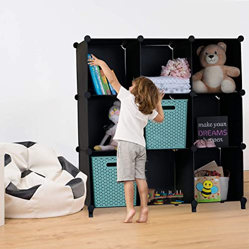 Homeries Cube Storage System β Modular DIY Plastic Closet Organizer Rack, Storage Shelves, Bookshelf, Bookcase for Bedroom, Office, Dorm Room, College, Living Room - Black (9-Cube)