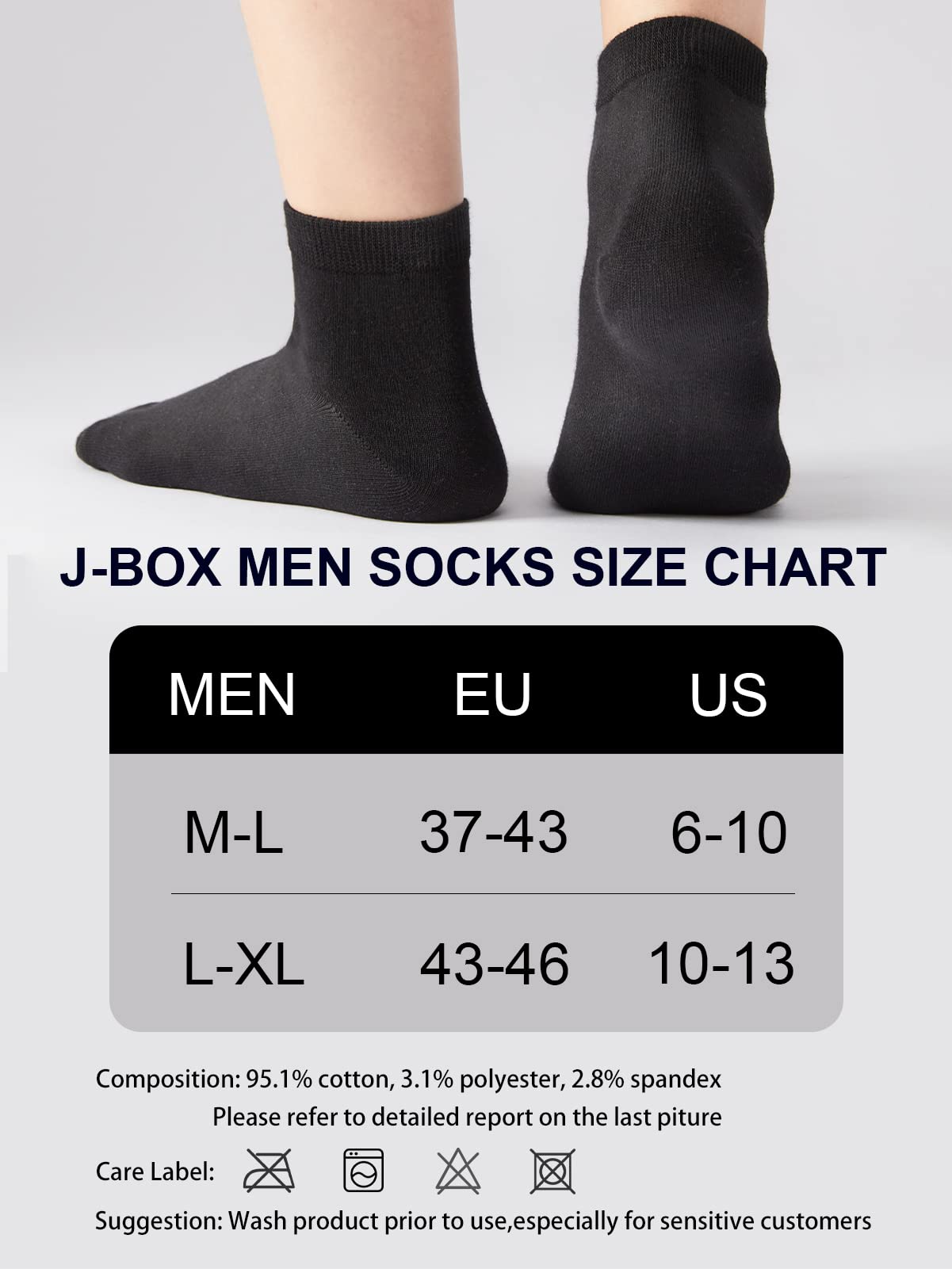 J-BOX 6 Packs Cotton Socks for Men Low Cut Breathable Multipairs