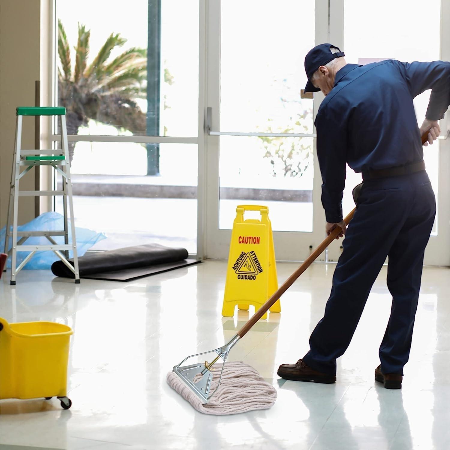 Soro Essentials- 54" Commercial Heavy Duty Quick Change Mop Stick with Wooden Handle- Mop Head Replacement Handle for Floor Cleaning Home Kitchen Restaurants Office