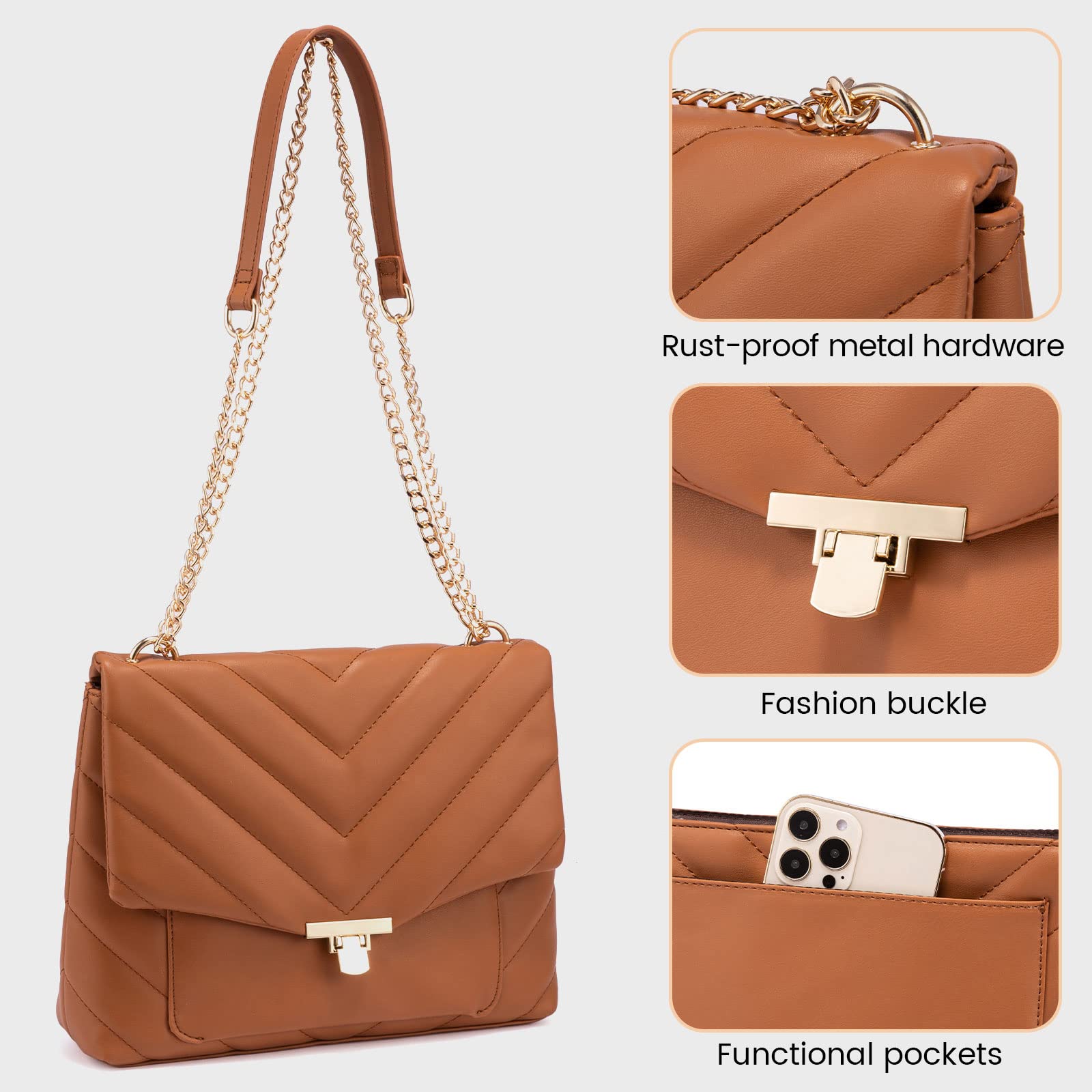 LOVEVOOK Crossbody Bags for Women Quilted Chain Purses with Shoulder Strap Small Leather Handbags