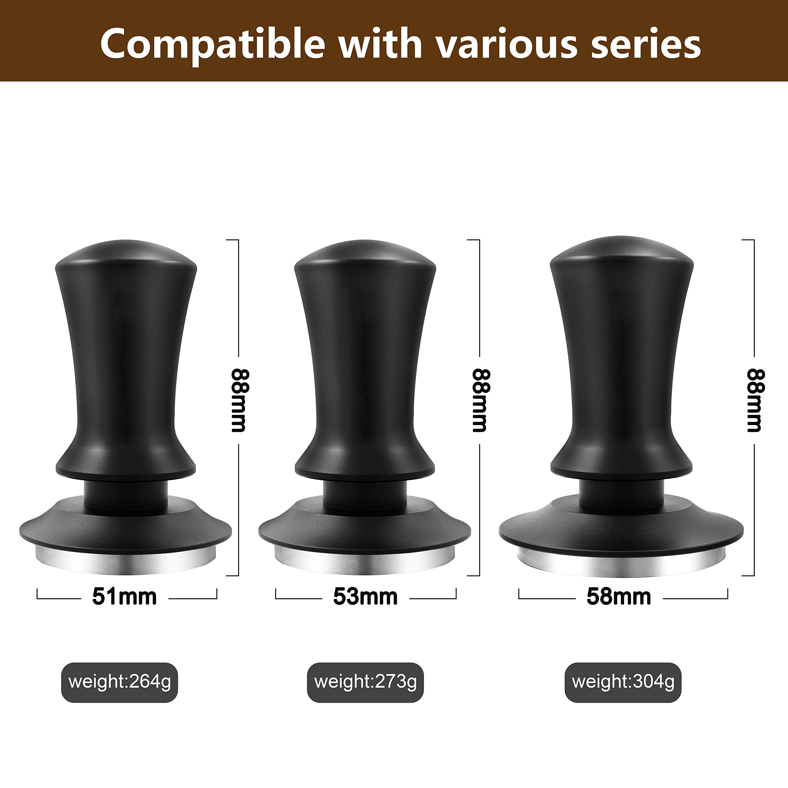 K COOL Coffee Tamper, Espresso Tamper, Premium Barista Tamper with Calibrated Spring, 100% Flat Stainless Steel Base Tamper for Espresso Coffee Machine (51mm, Black)