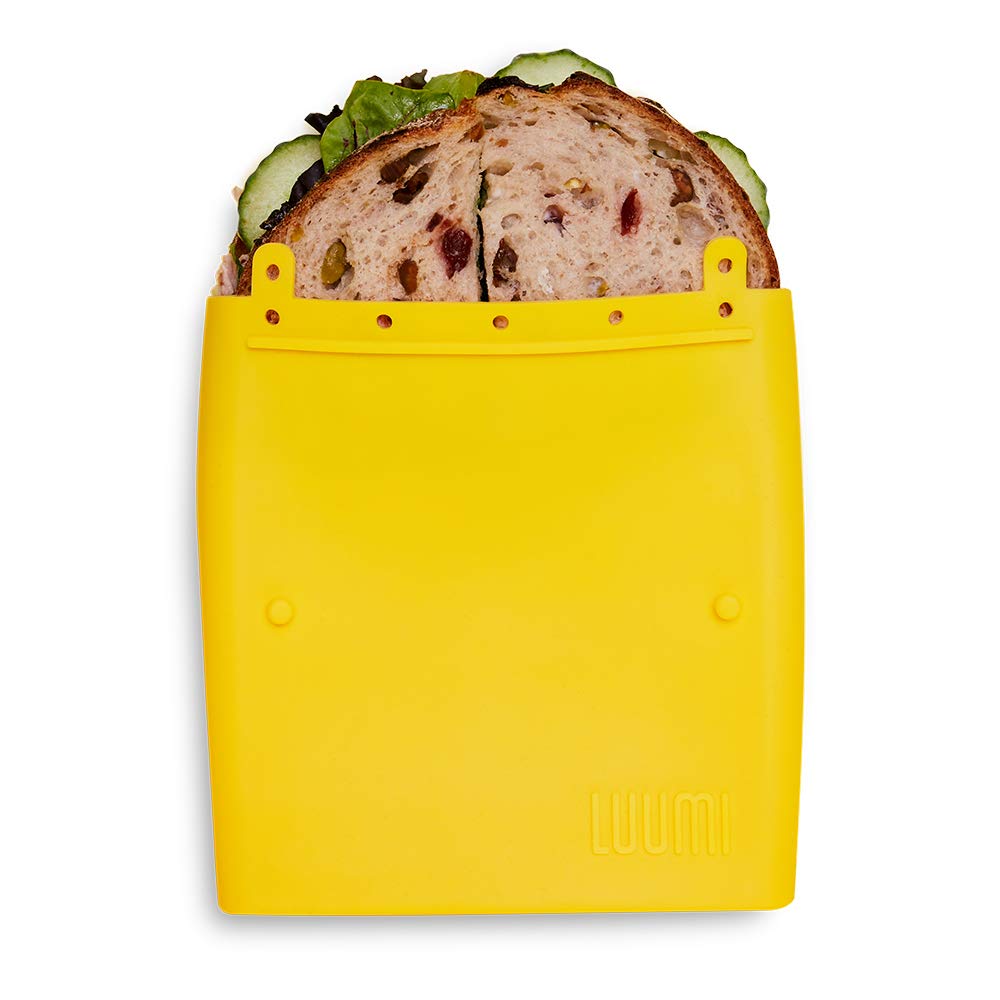 Luumi Unplastic Bag - Resuable 100% Platinum Silicone Collapsible Food Storage Bags for Lunch and Snacks - Microwave, Oven, Freezer and Dishwasher Safe (Yellow)
