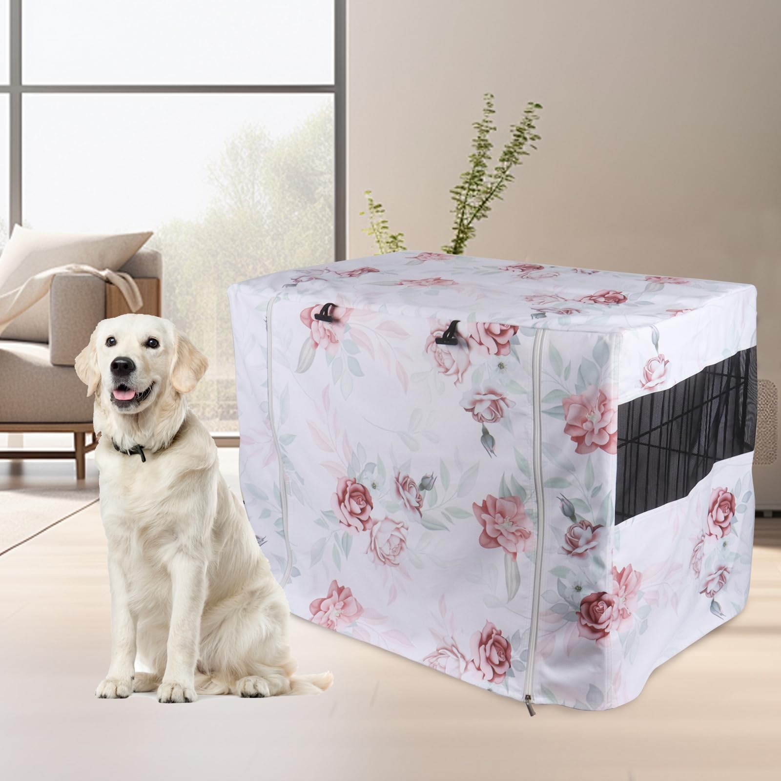Pethiy Dog Crate Cover Durable Polyester Pet Kennel Cover Universal Fit for Wire Dog Crate - Fits Most 30 inch Dog Crates - Cover only-Flower-30