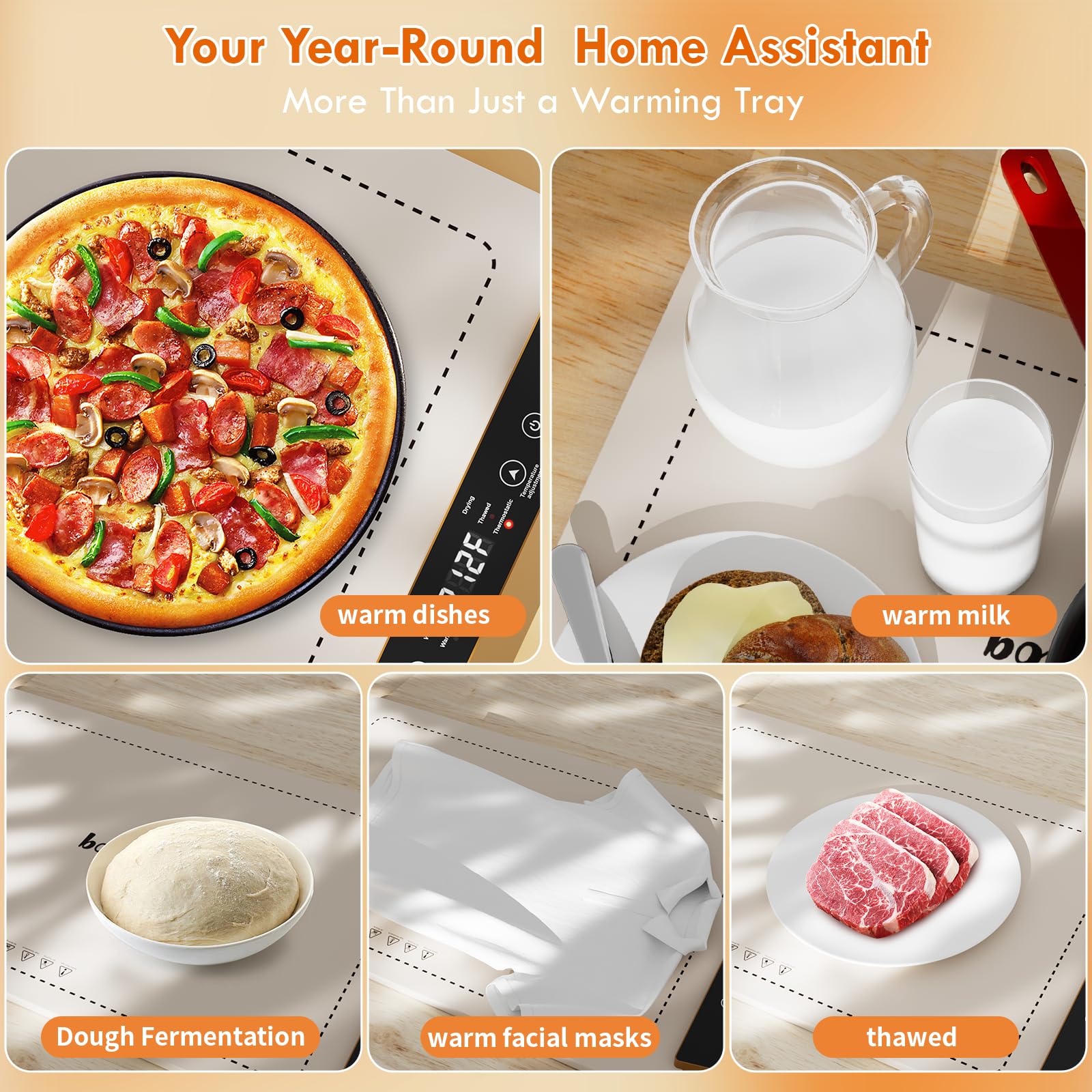 Silicone Food Warming Mat for Food - Portable Food Warmers for Parties with 8 Adjustable Temp Setting- Electric Food Warming Tray withTouchscreen- Foldable Heating Mat for Gatherings&Buffets