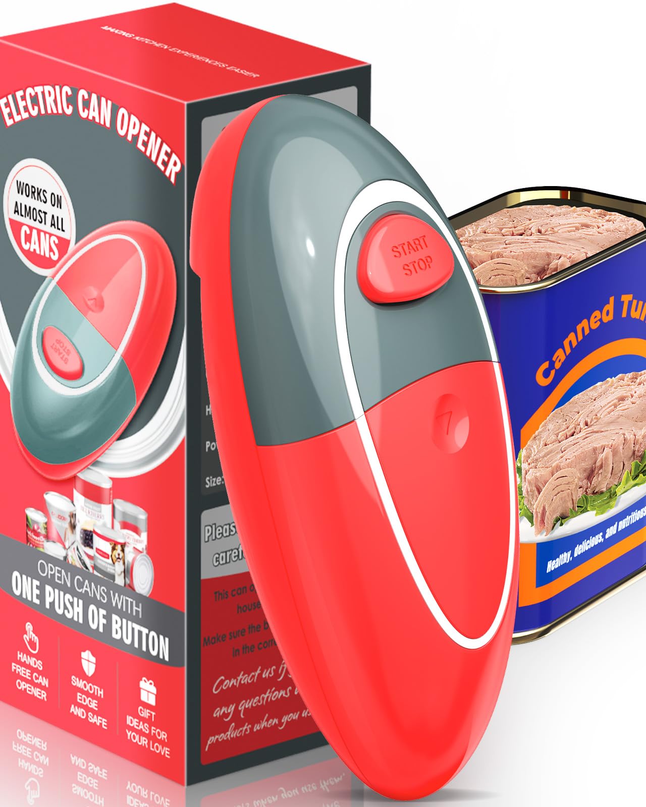 One Touch Battery Operated Electric Can Opener Open All Size Can No Sharp Edge, Hands Free Electric Can Openers for Kitchen, Kitchen Gadget Electric Can Opener for Seniors, Arthritis, and Chef