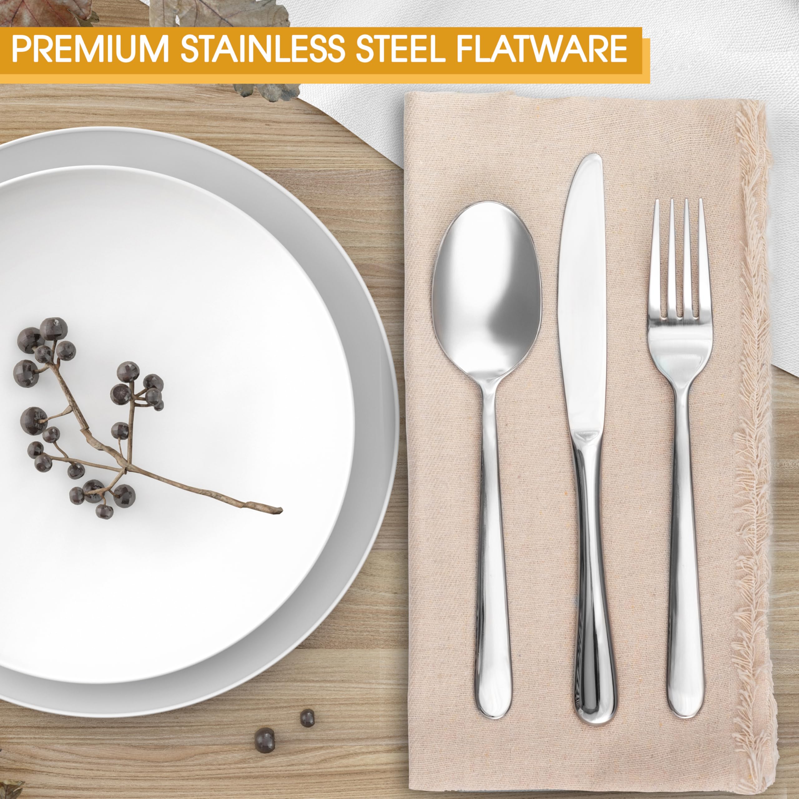 Senadore Stainless Steel Dinner Knife - Knife Set of 16 - Mirror Finish and Dishwasher Safe - 8.7" Dinner Knives for Casual and Formal Occasions (Casual Luxury)