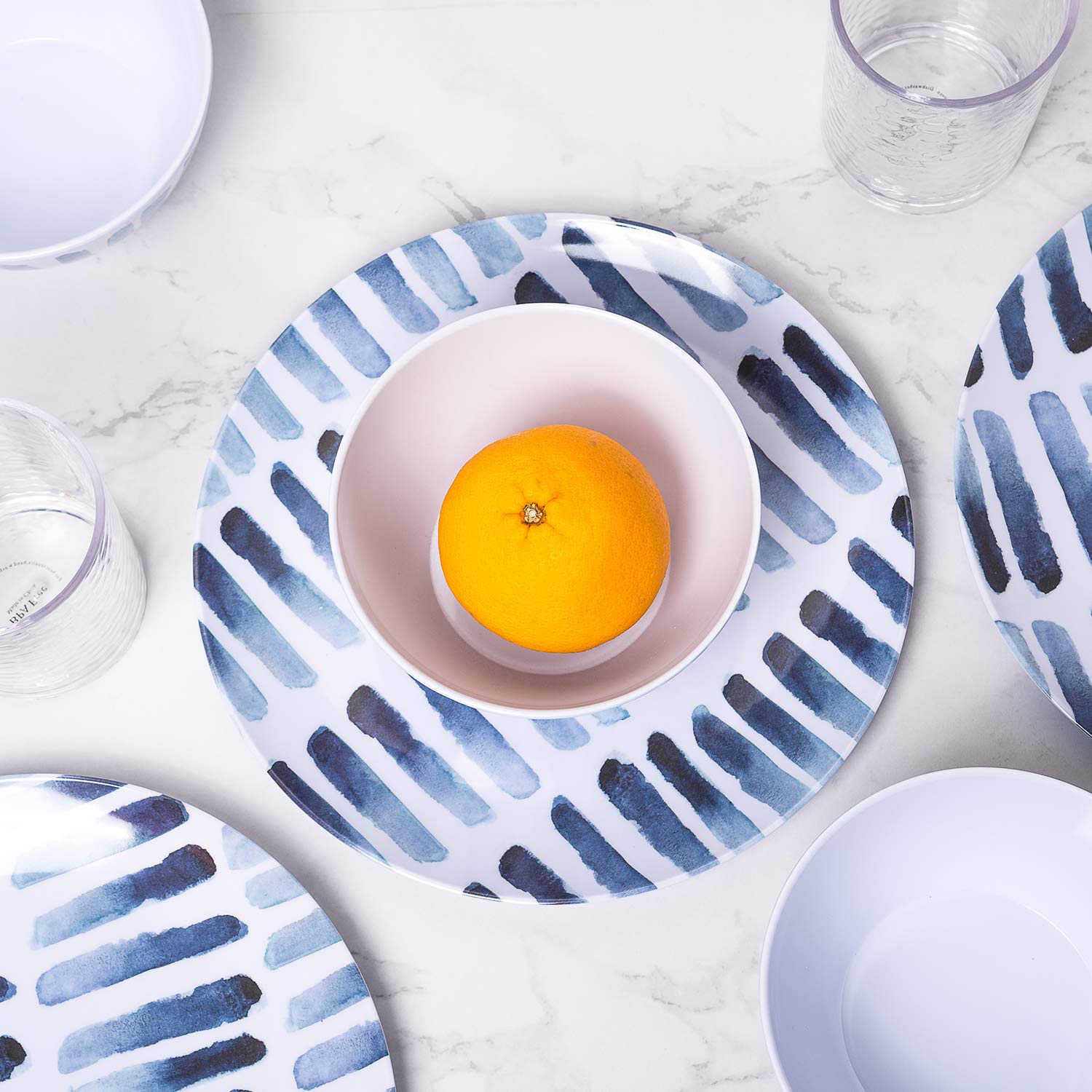 KX-WARE Blue Stripe Melamine Bowls, 6-inch 100% Melamine Cereal/Soup/Salad Bowls, set of 6