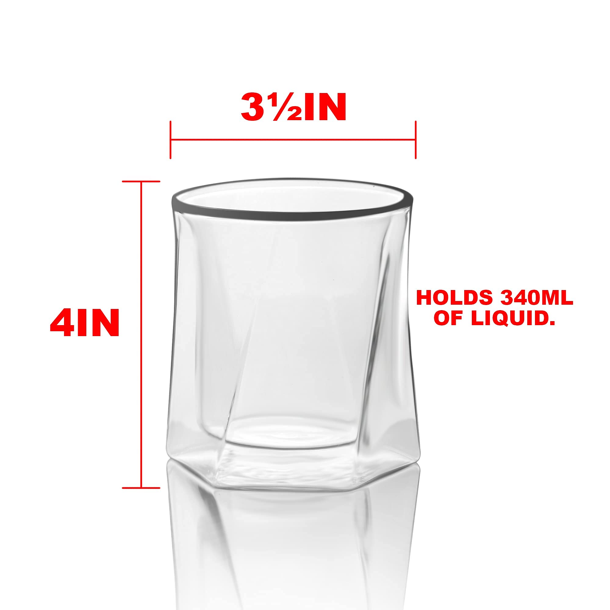 LEMONSODA Double Wall Whiskey Glasses - Insulated Clear Cup Design - Set of 4-300 ml - Premium Whiskey Glasses for Scotch, Single Malt, Whiskey, Bourbon, Rye - Old Fashioned Glass