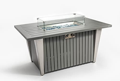 Outdoor Propane Fire Pit Table - CSA/ETL Certified 50,000 BTU Pulse Ignition Weatherproof Rectangle Propane Gas Fire Table w/Adjustable Flame - Glass Rocks Wind Guard, Black - SereneLife SLFPSX55