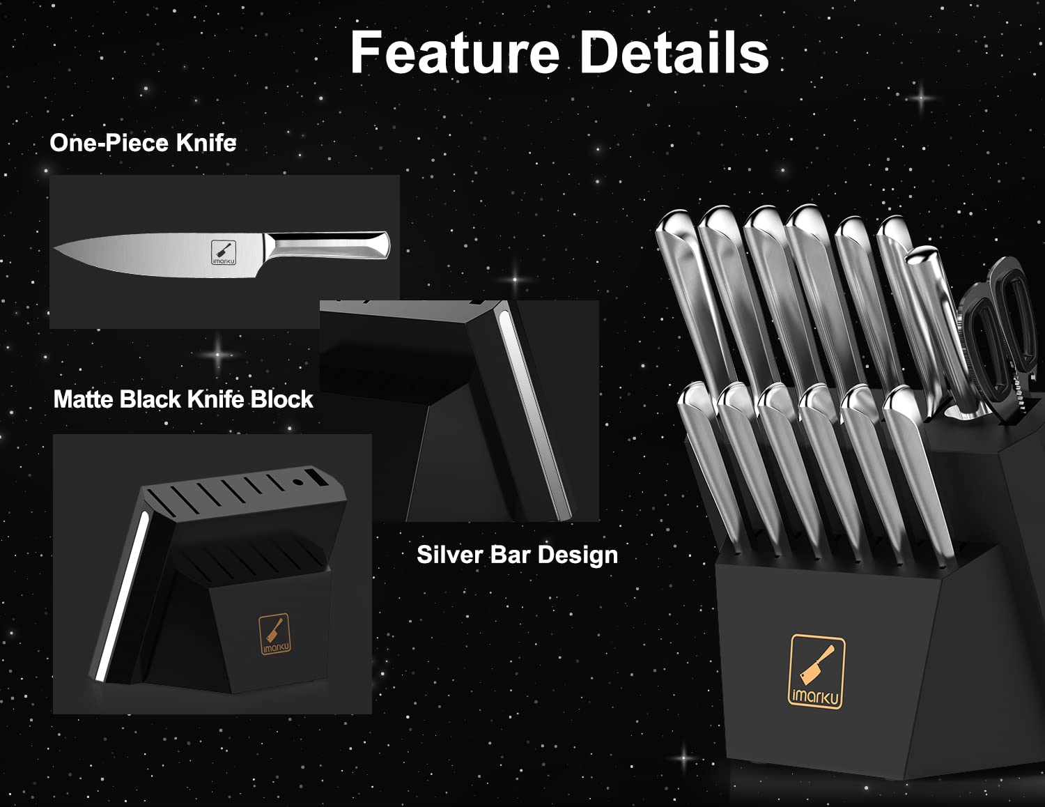 imarku Knife Set, 15PCS Kitchen Knife Set with Diamond Shaped Handle, Dishwasher Safe Kitchen Knives, Premium German High Carbon Stainless Steel Chef Knife Set, Kitchen Gadgets Gifts for Men Women