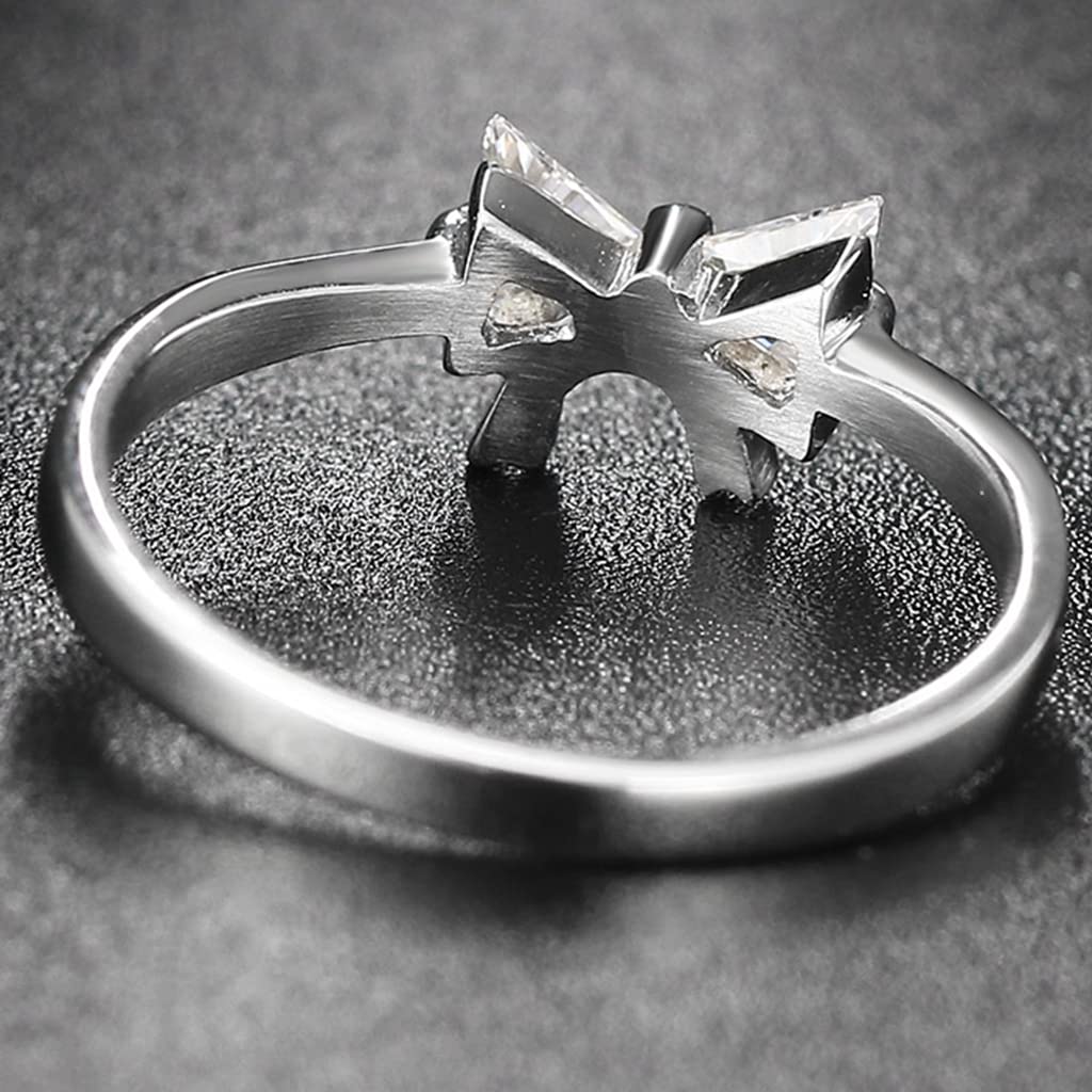 Jude Jewelers Stainless Steel Bowtie Butterfly Knot Style Wedding Statement Holiday Promise Anniversray Ring (Silver, 6)