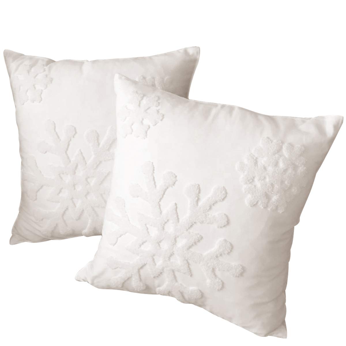 HUAGUOGUO 18 x 18 Inch 2PCs Embroideried Pillowcaseļ¼Christmas Holiday Falling Snowflake Cotton Linen Throw Pillow Cover Cushion Home Sofa Bed Car Decorative (White)