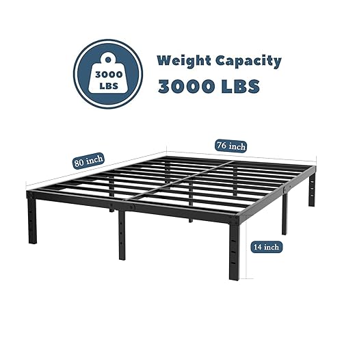HOMUS King Size Bed Frame-Steel Slat Non -Slip 14 Inch High Mattress Foundation-No Box Spring Needed Platform/Noiseless & Squeak-less