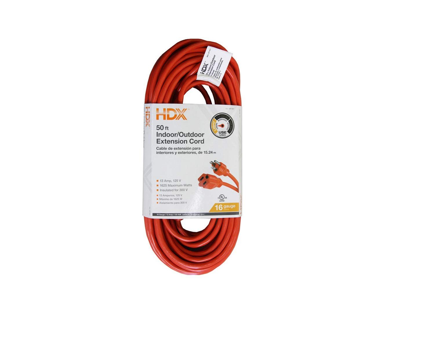 HDX 50 ft. 16/3 Light-Duty Indoor/Outdoor Extension Cord Color Orange
