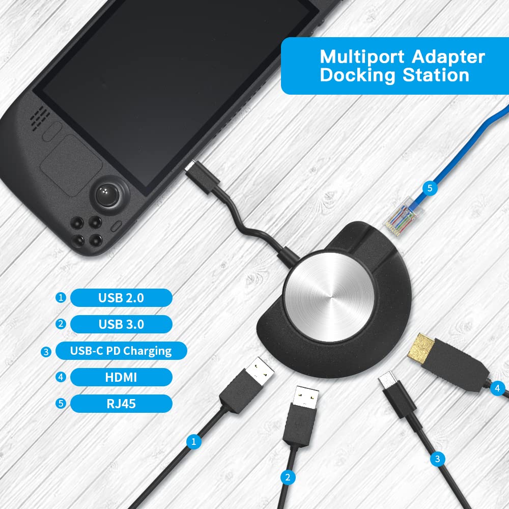 JDDWIN Portable Dock with Ethernet Port for Steam Deck/Nintendo Switch/Nintendo Switch OLED,Portable TV Ethernet LAN Adapter for Steam Deck/Nintendo Switch/OLED with 2*USB,USB C Power.