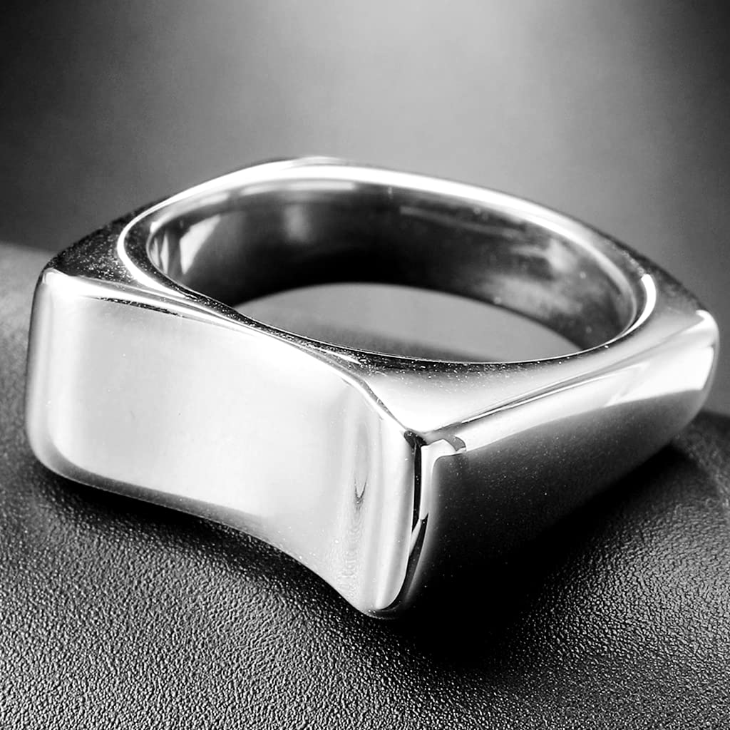 Jude Jewelers Stainless Steel Square Curved Shape Wedding Band Statement Chunky Cocktail Party Ring (Silver, 5)