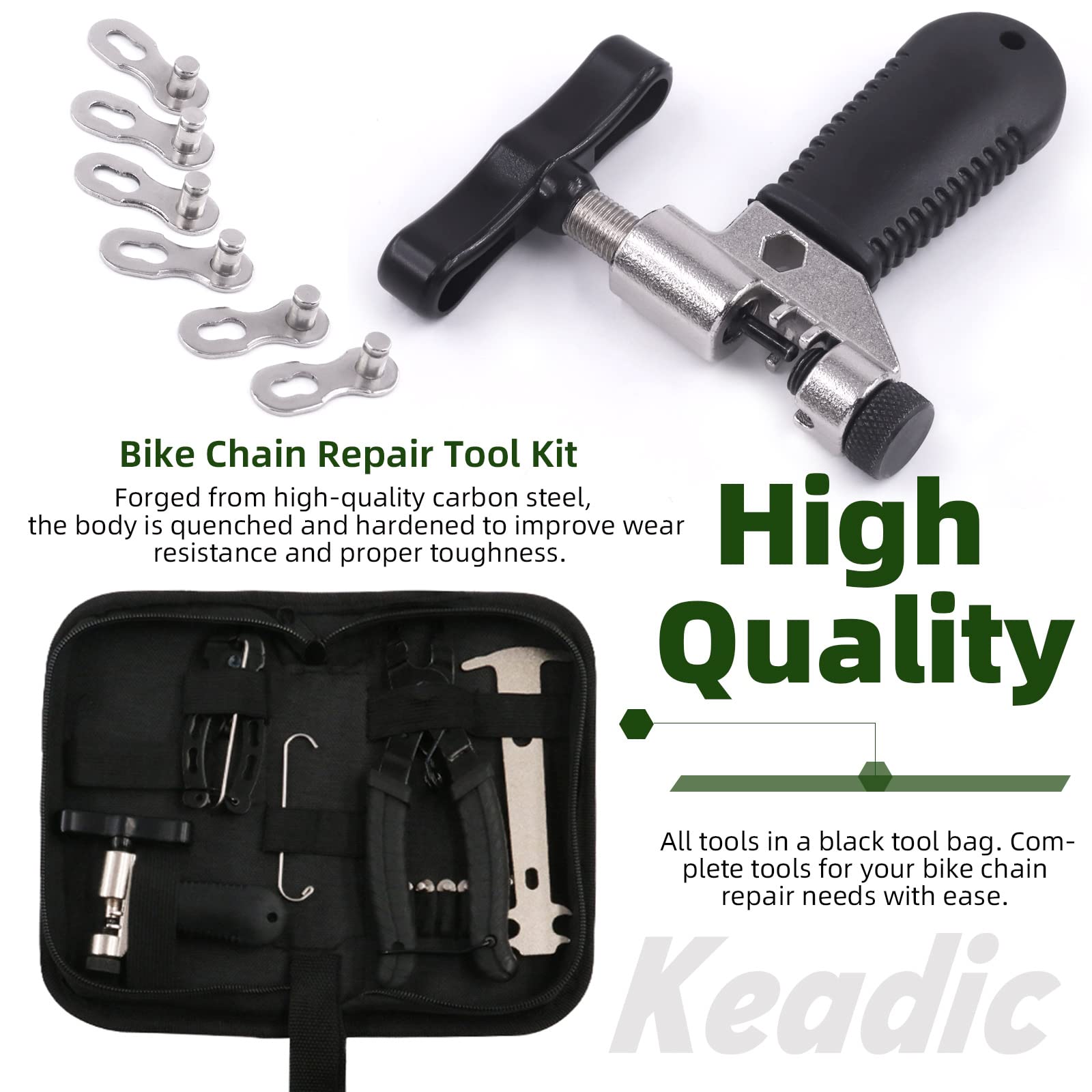 Keadic 8Pcs Bike Chain Removal Tool Includes Chain Breaker Splitter Tool with Hook, Master Link Pliers, Wear Checker, Chain Pliers and Missing Link for 6/7/8/9/10 Speed for Bicycle Chains Maintenance