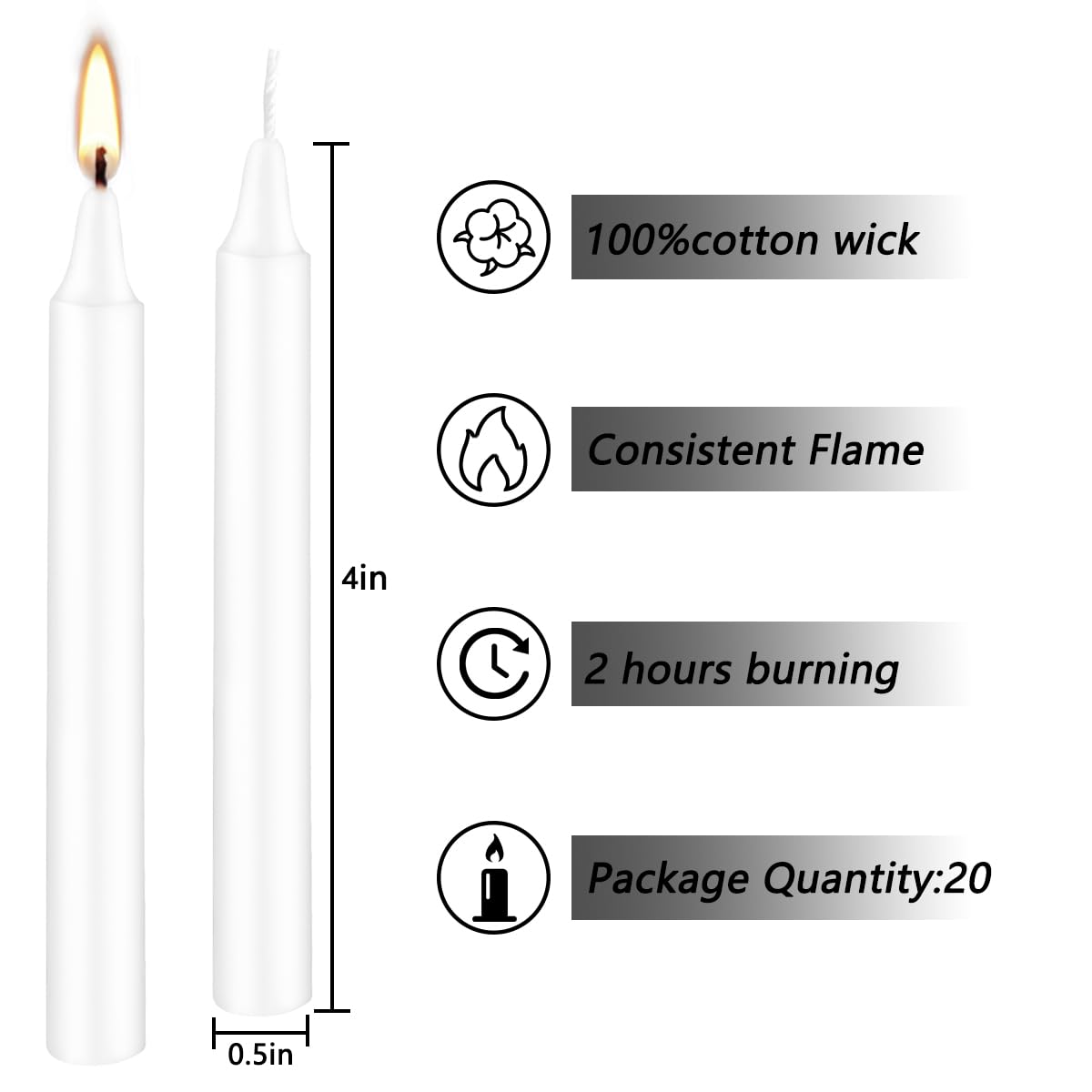 Set of 20 White Spell & Chime β Premium Mini Taper Candles for Rituals, Prayer, Birthdays, Meditation, Altar - 4 Inch Tall, Unscented (White)β¦