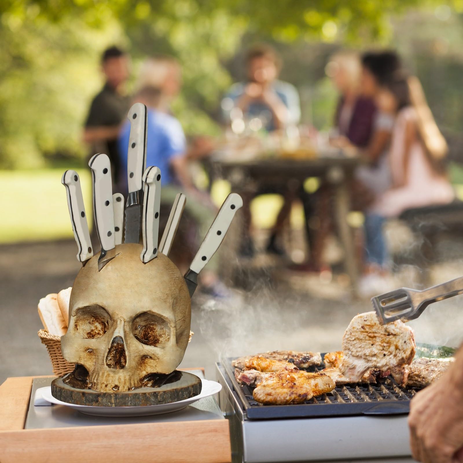 Skull Knife Holder For Kitchen Storage, Handmade Resin Skull Knife Stand, Creepy Creativity Head Shape Knife Holder, Scary Party Fruit Knife Stand Rack Decor, Halloween Ornaments, Gifts (A_5.9'')
